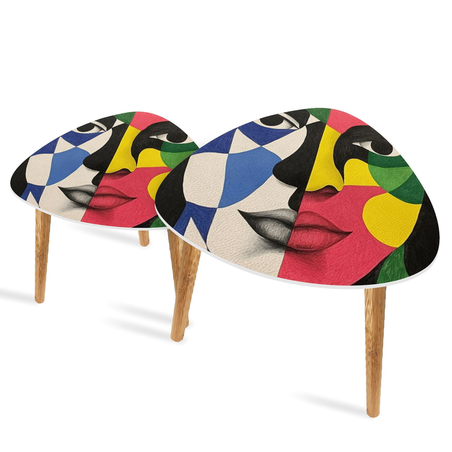 Set of 2 Triangle End Table Abstract Human And White Portrait Boho Wall ...