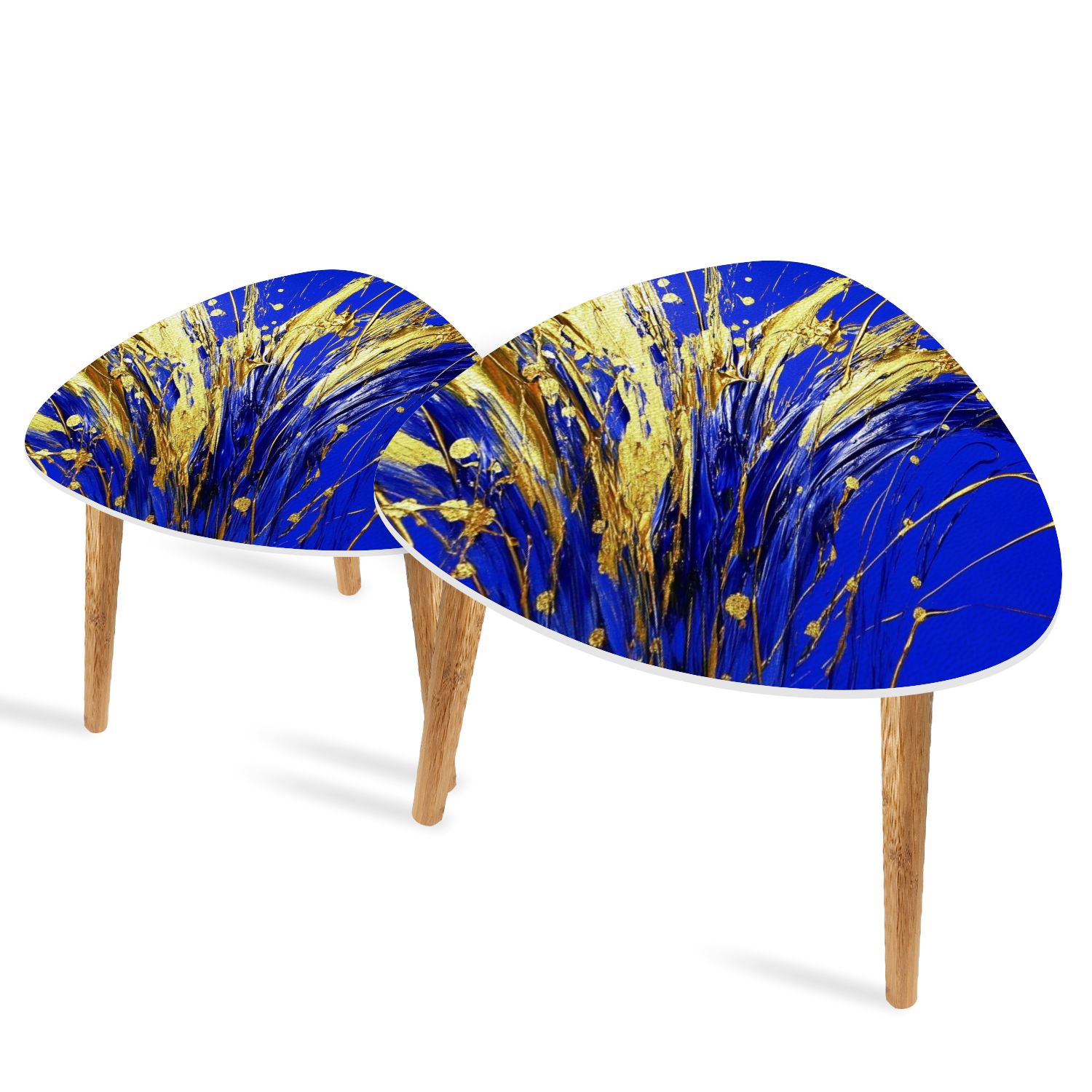 Set of 2 Triangle End Table Abstract Paintings Modern Artwork Hand ...
