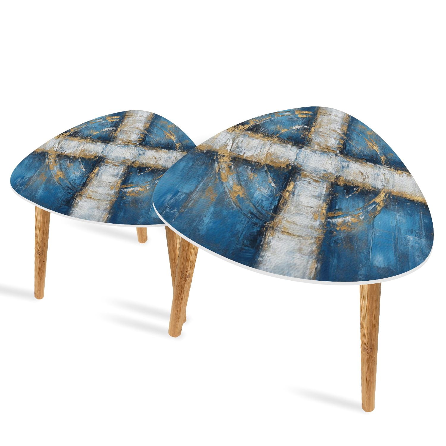 Set of 2 Triangle End Table Abstract Paintings Modern Artwork Hand ...