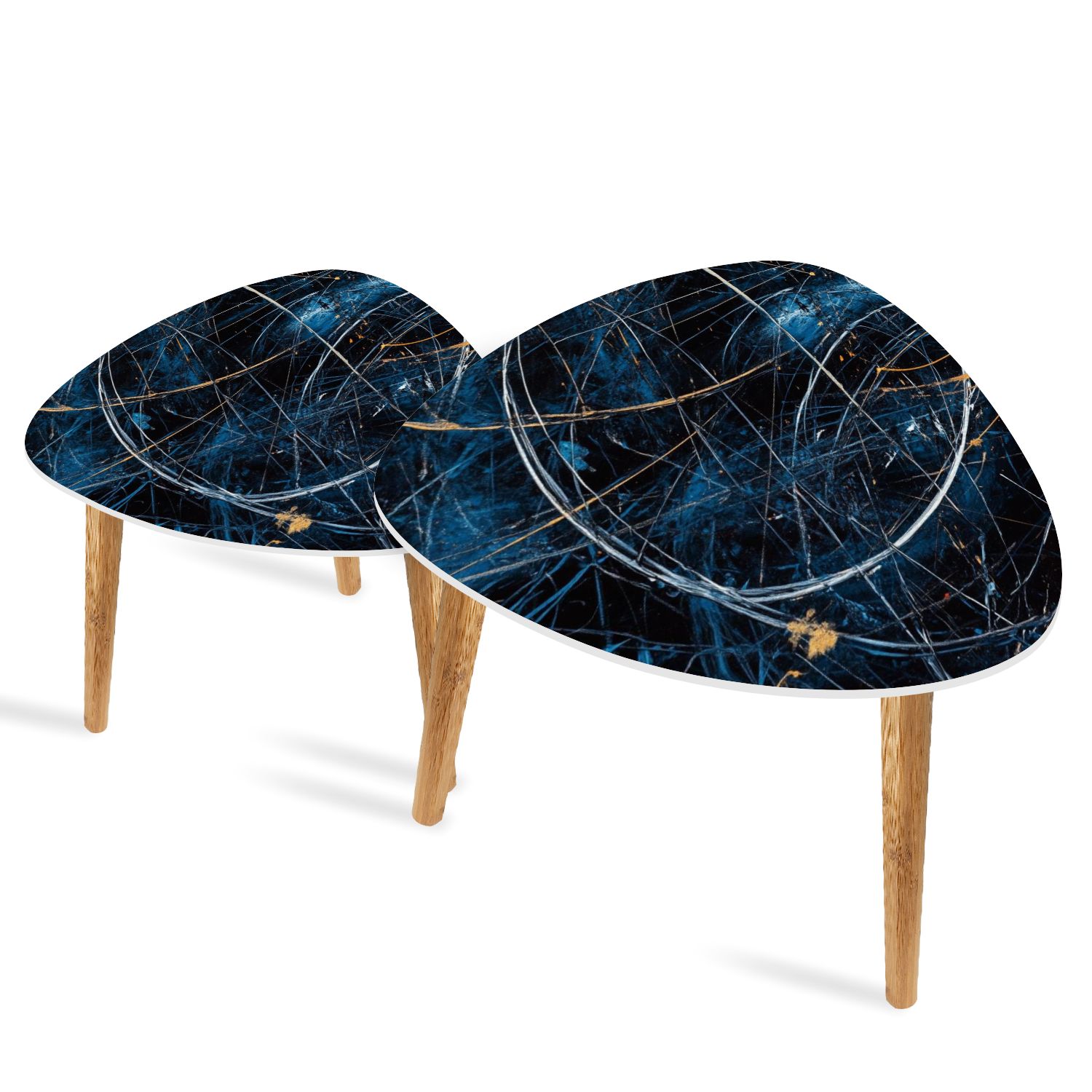 Set of 2 Triangle End Table Abstract Paintings Modern Artwork Hand ...