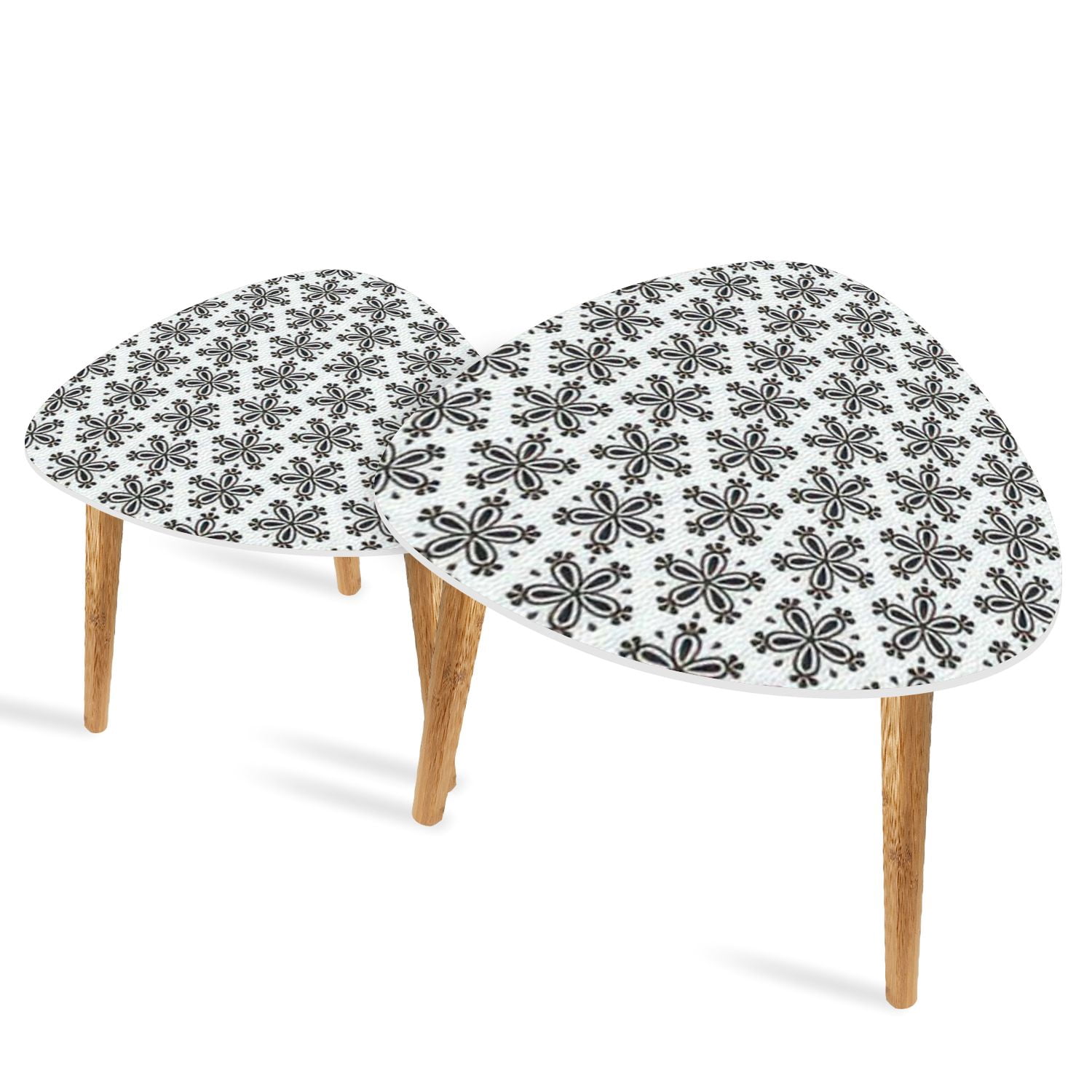 Set of 2 Triangle End Table Abstract seamless floral pattern black ...