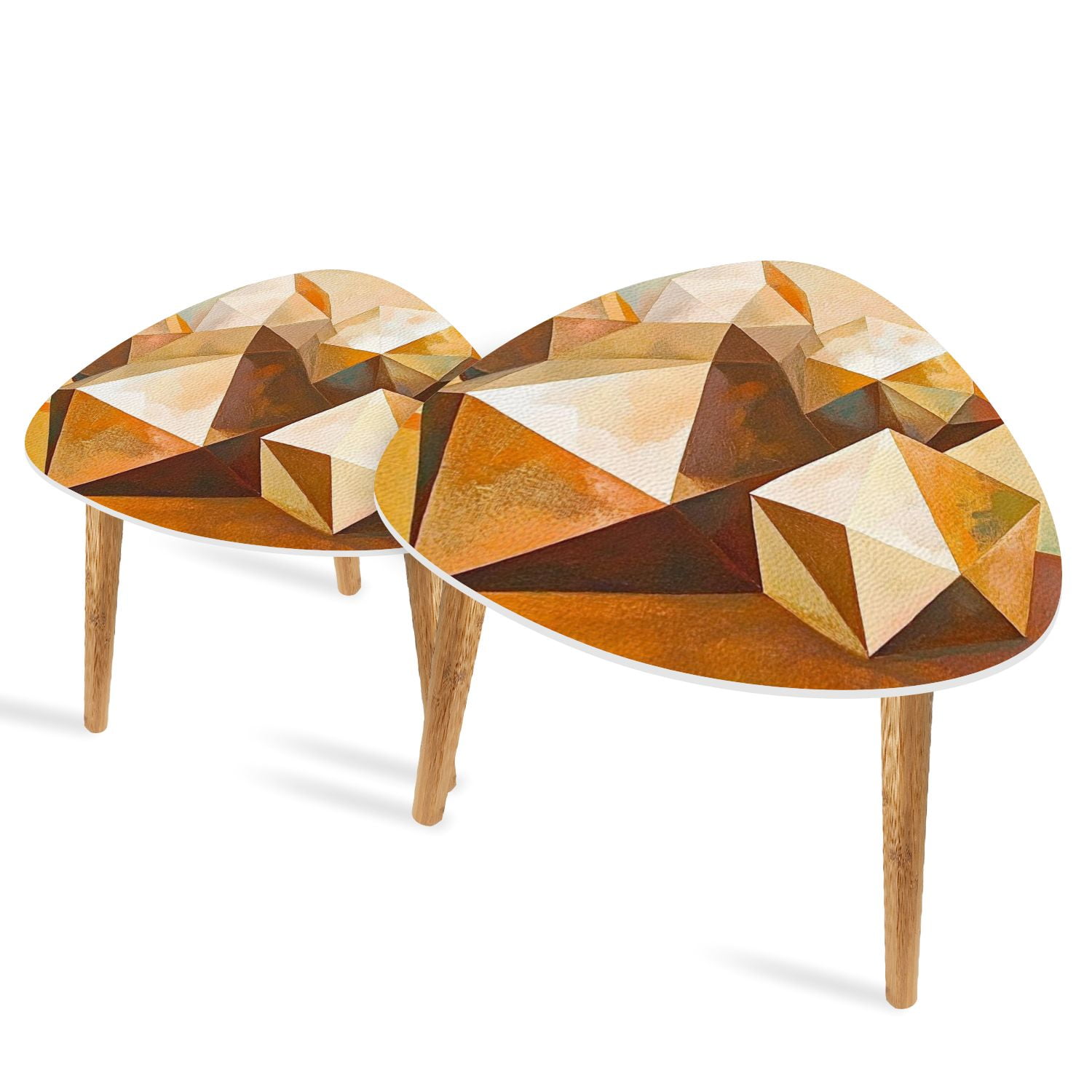 Set of 2 Triangle End Table Antique Copper Diamond Faceted Shapes ...