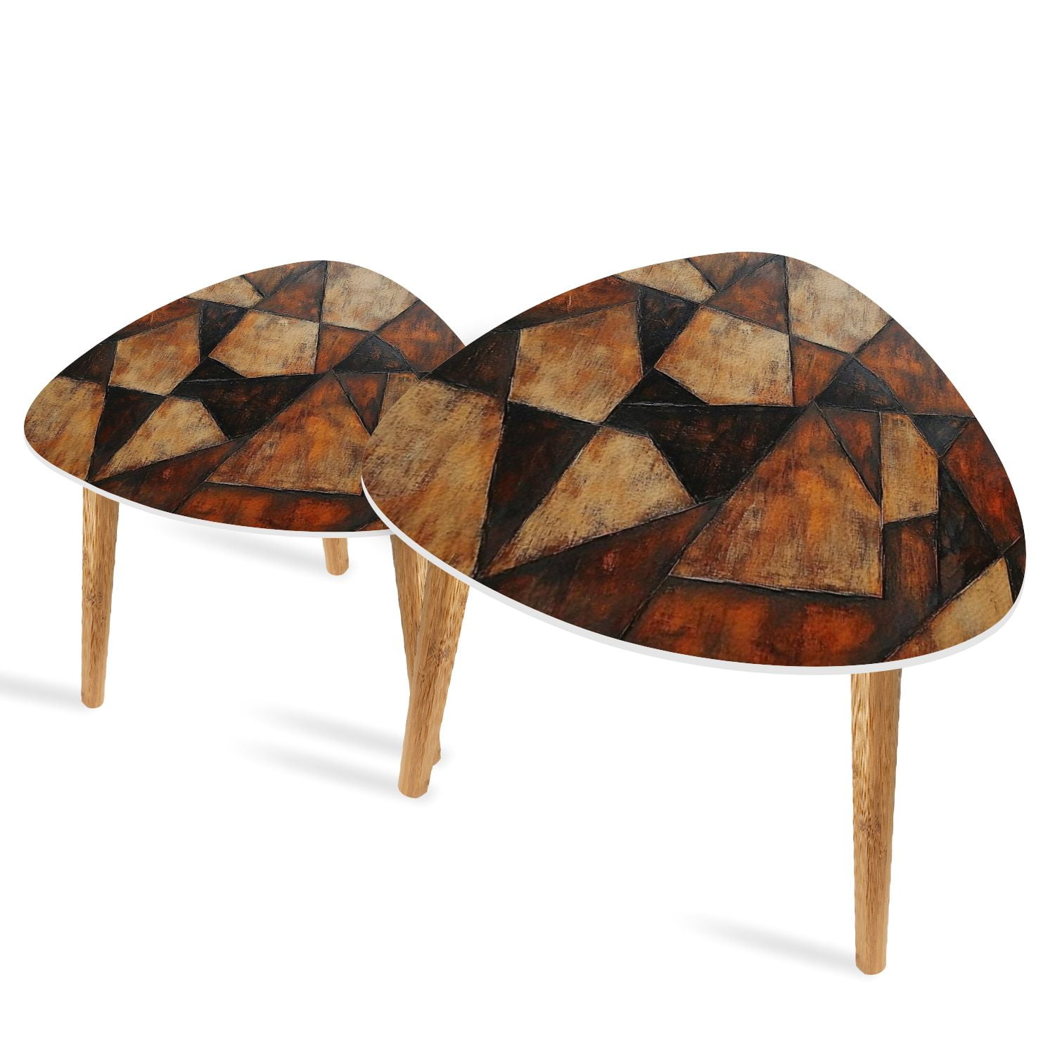 Set of 2 Triangle End Table Antique Copper Diamond Faceted Shapes ...