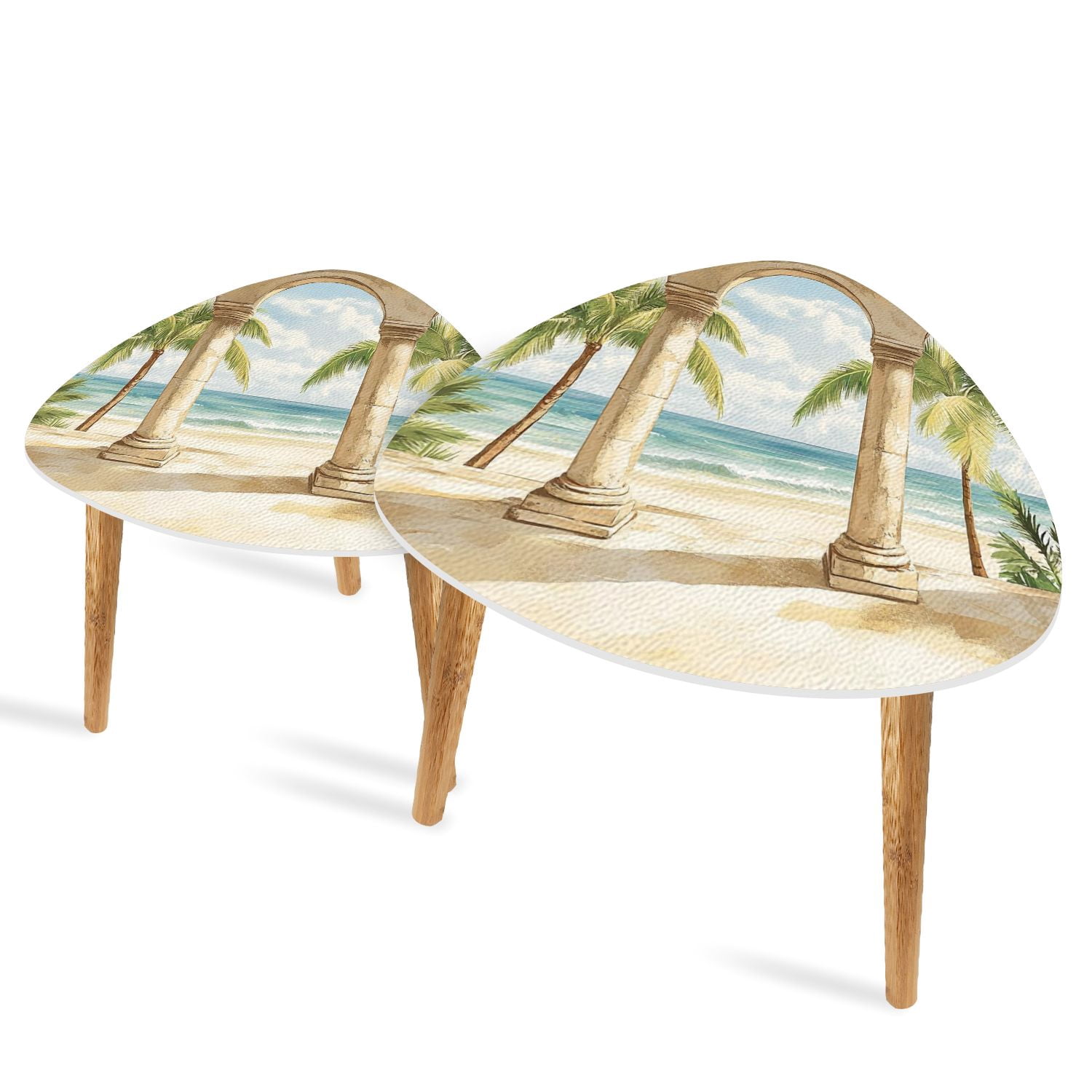 Set of 2 Triangle End Table Beach Ocean Sea Tropical Island Palm Set of ...