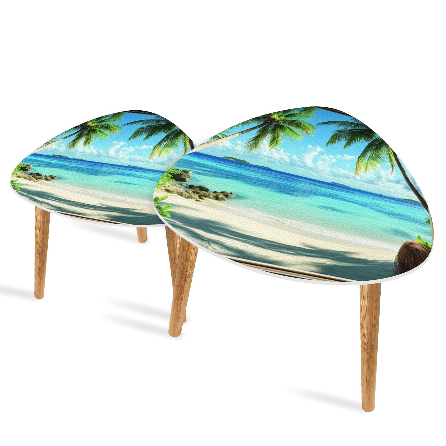 Set of 2 Triangle End Table Beach Ocean Sea Tropical Island Palm Set of ...