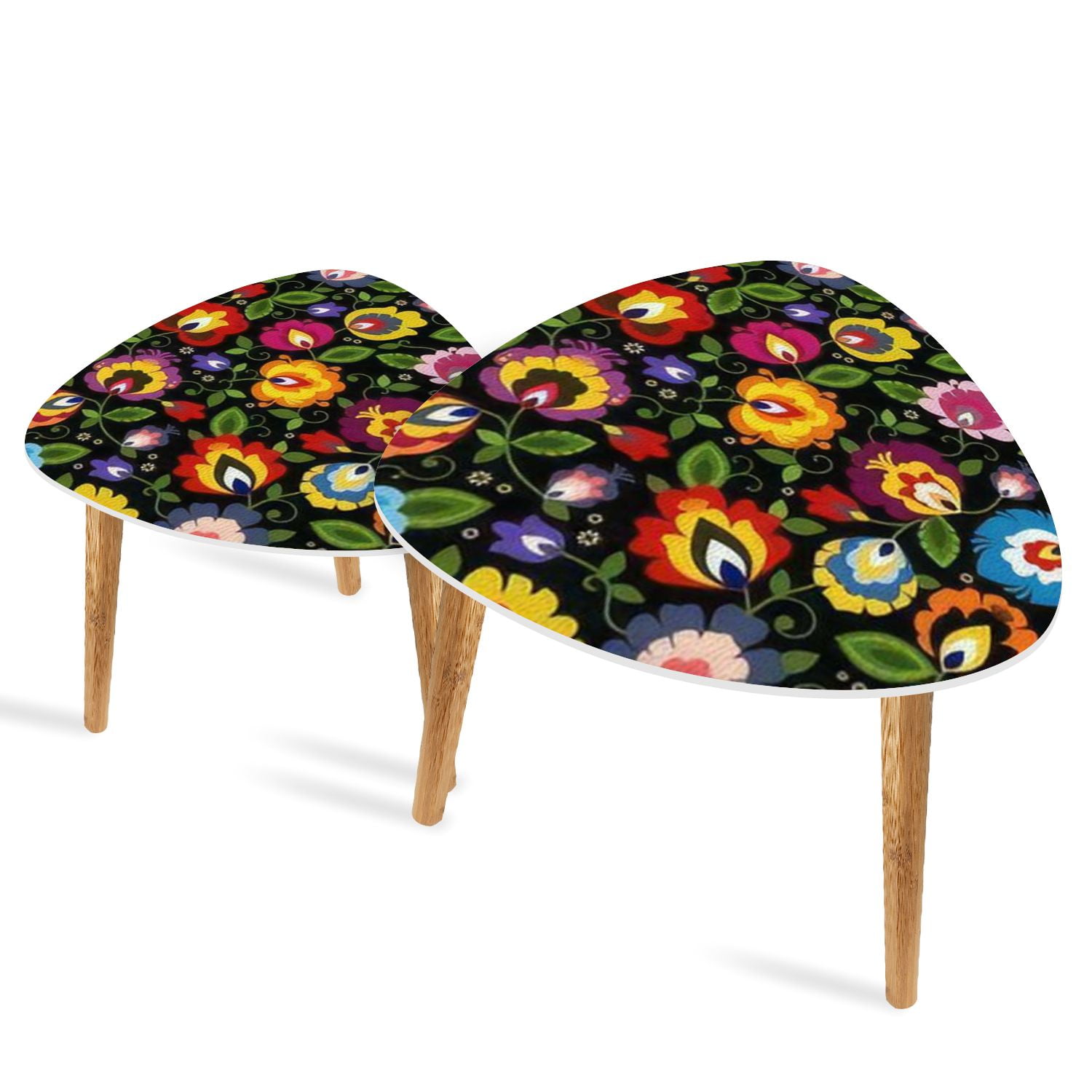 Set of 2 Triangle End Table Beautiful Polish traditional floral folk ...