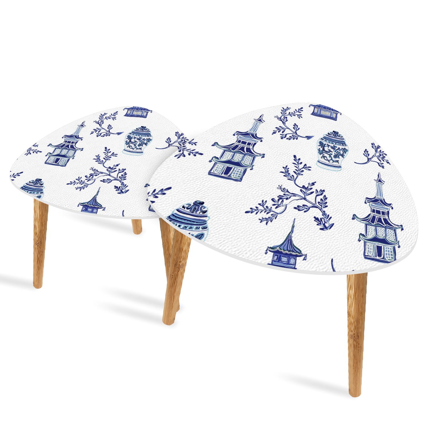 Set of 2 Triangle End Table Beautiful exotic chinoiserie drawn vintage ...