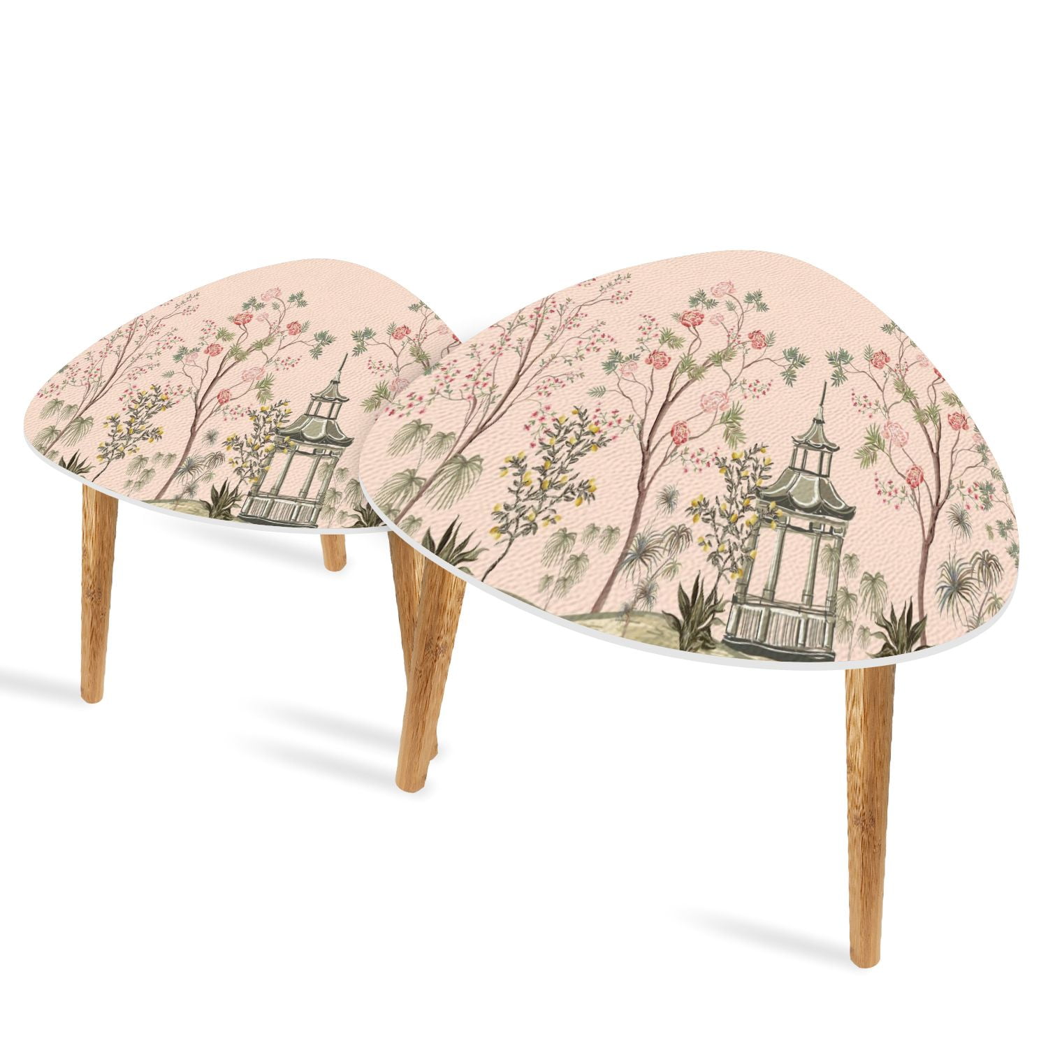 Set of 2 Triangle End Table Beautiful exotic chinoiserie seamless ...