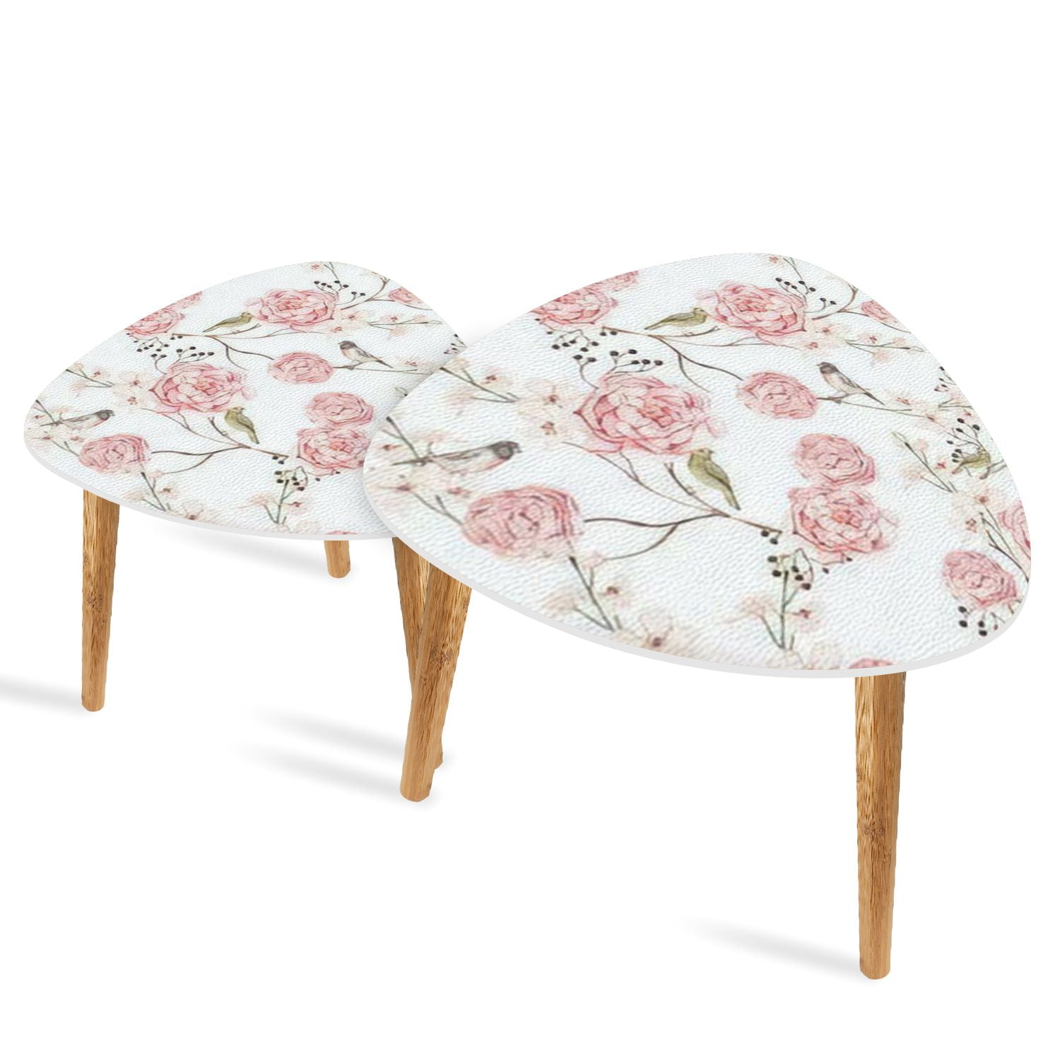 Set of 2 Triangle End Table Beautiful watercolor hip flowers leaves Set ...