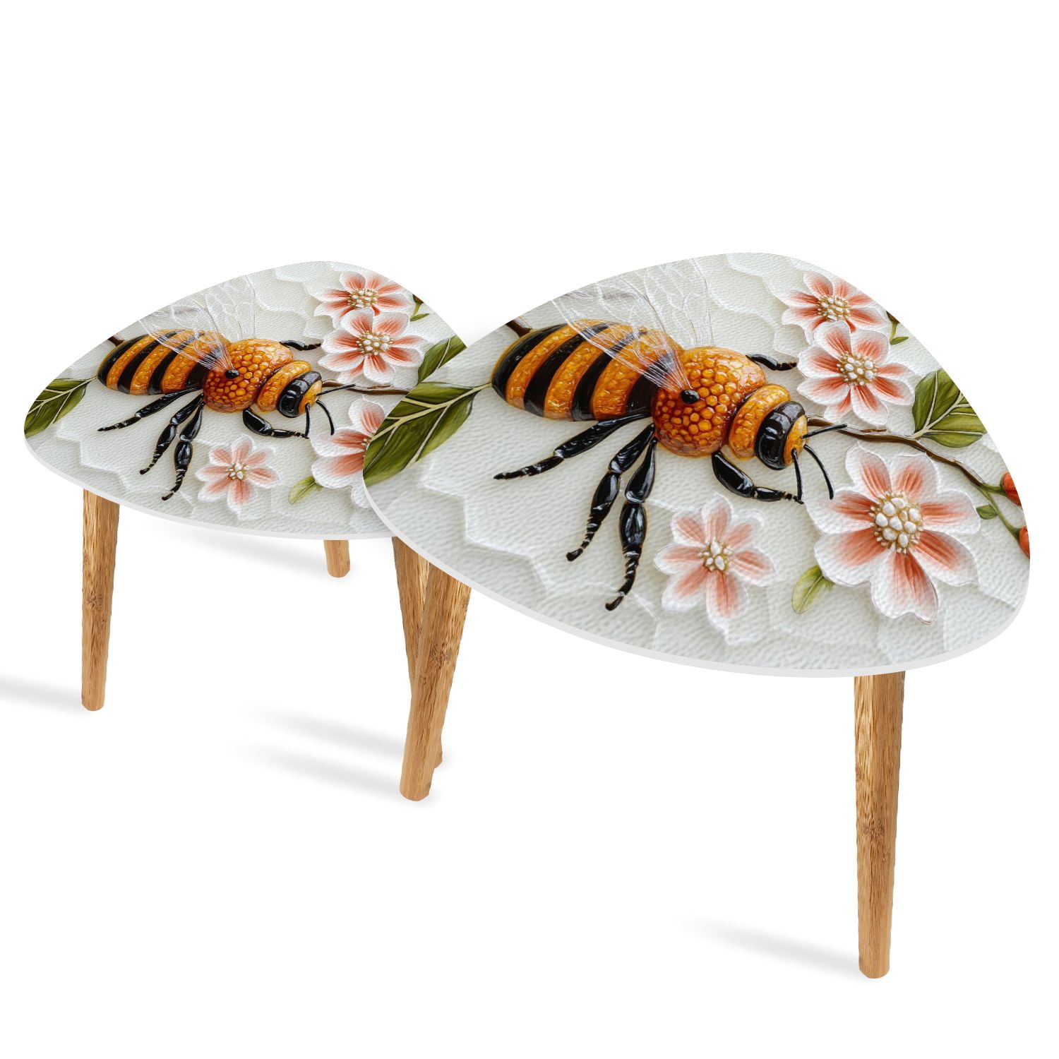 Set of 2 Triangle End Table Bee Diy Oil Painting Honeycomb Flowers ...