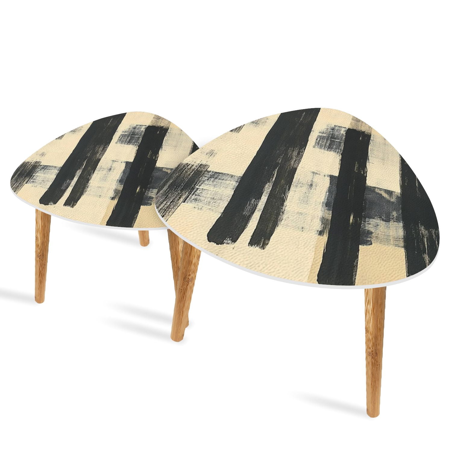 Set of 2 Triangle End Table Beige Neutral Boho Prints Aesthetic Modern ...