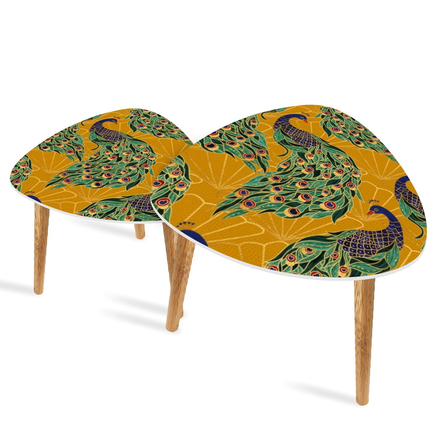 Set of 2 Triangle End Table Bird print Floral chinoiserie Beautiful ...