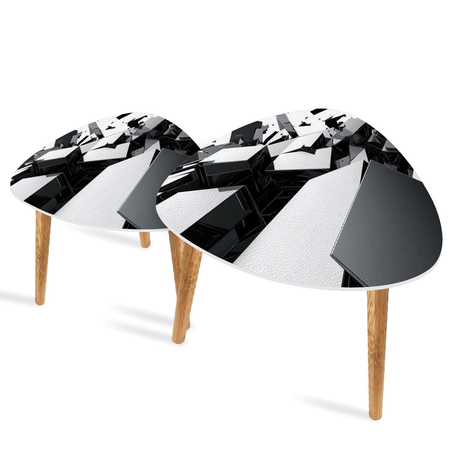 Set of 2 Triangle End Table Black Abstract Minimalist Single Line Art ...