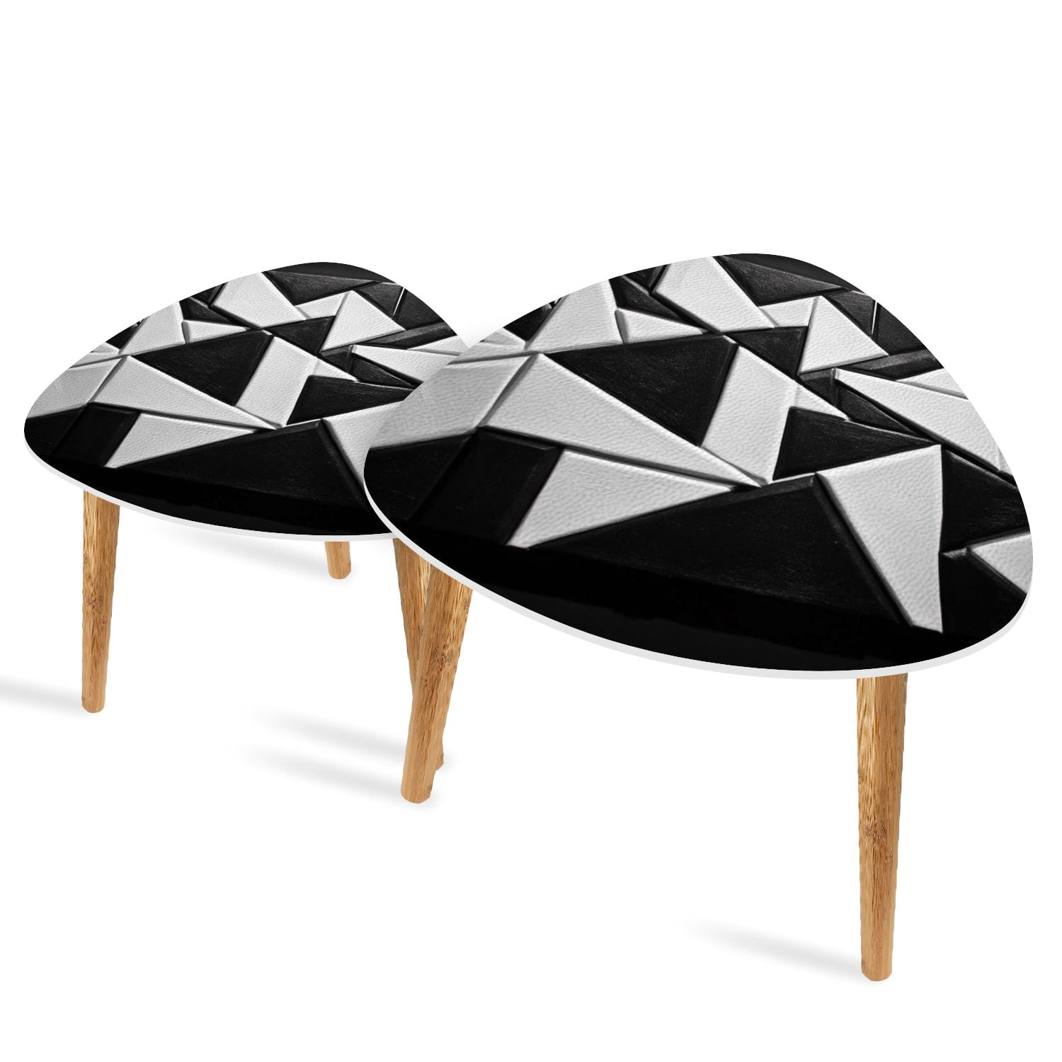Set of 2 Triangle End Table Black Abstract Minimalist Single Line Art ...
