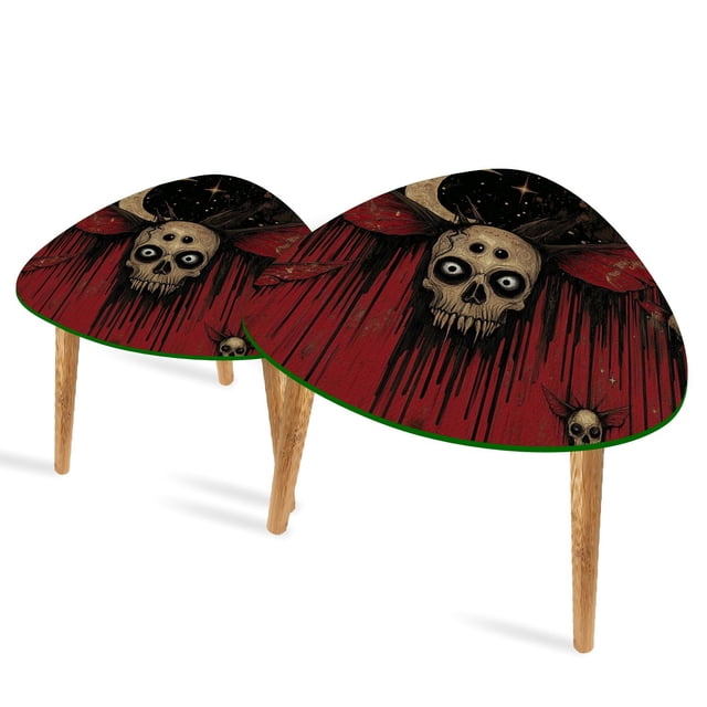 Set of 2 Triangle End Table Black Skull Mystic Eyes Wings With Eyes Set ...