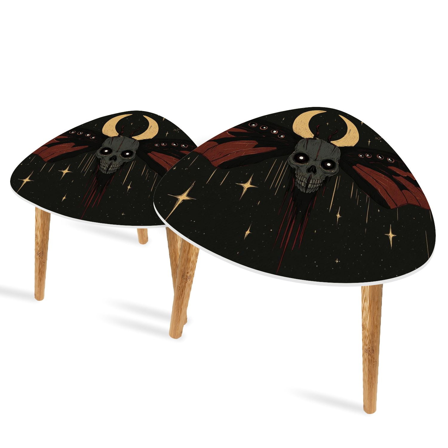 Set of 2 Triangle End Table Black Skull Mystic Eyes Wings With Eyes Set ...