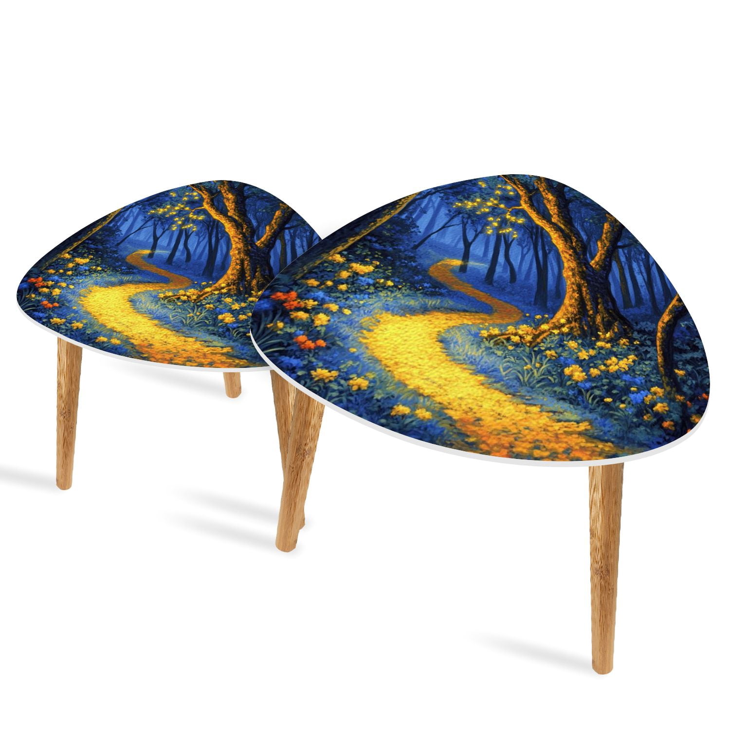 Set of 2 Triangle End Table Blacklight Fantasy Forest Uv Reactive ...