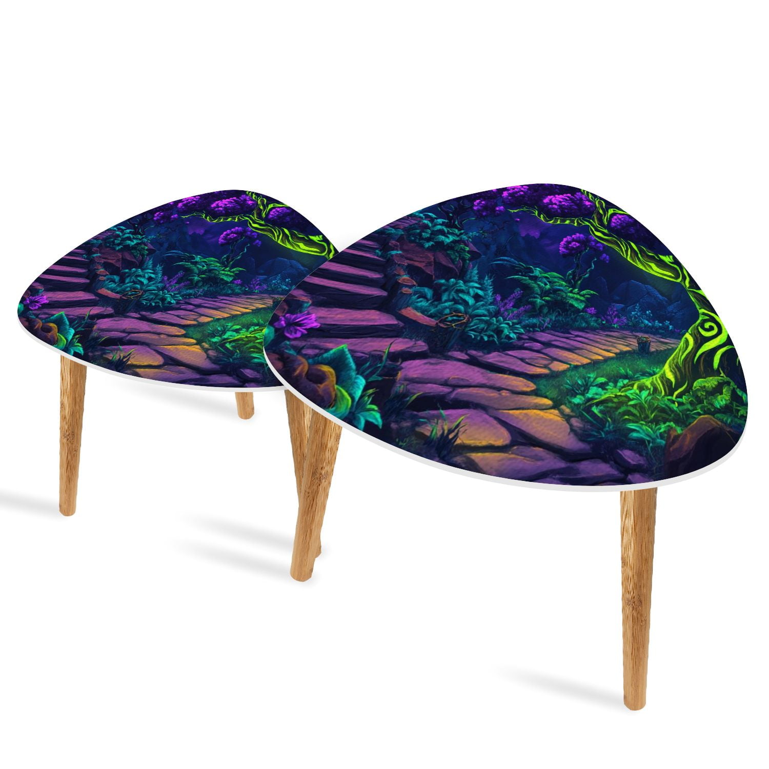 Set of 2 Triangle End Table Blacklight Fantasy Forest Uv Reactive ...