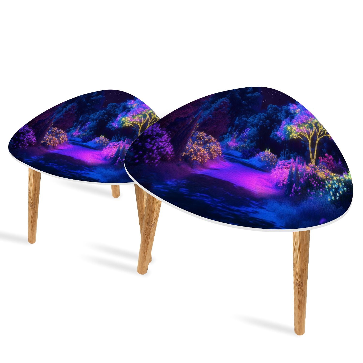 Set of 2 Triangle End Table Blacklight Fantasy Forest Uv Reactive ...