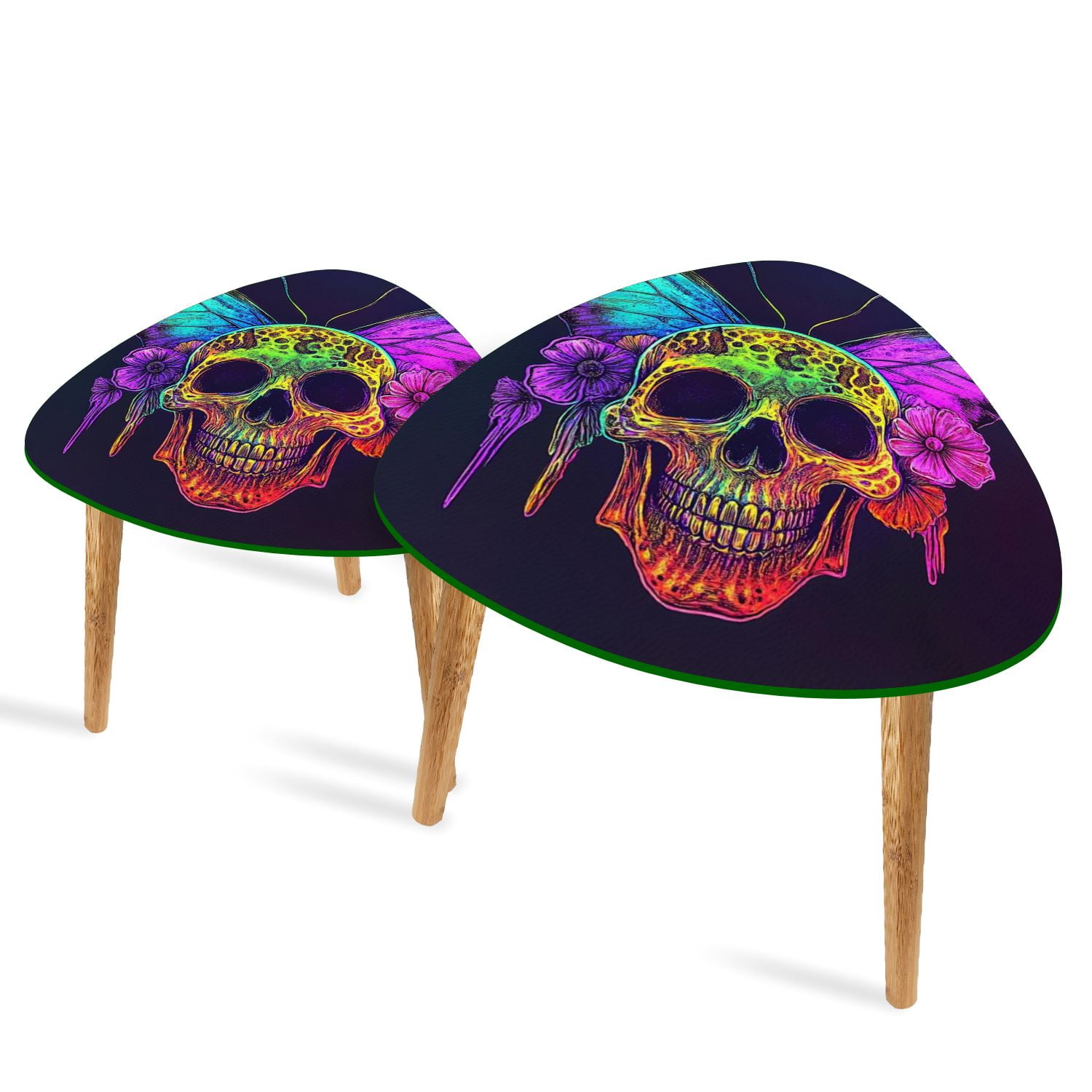 Set of 2 Triangle End Table Blacklight Skull Butterfly UV Mushroom Set ...