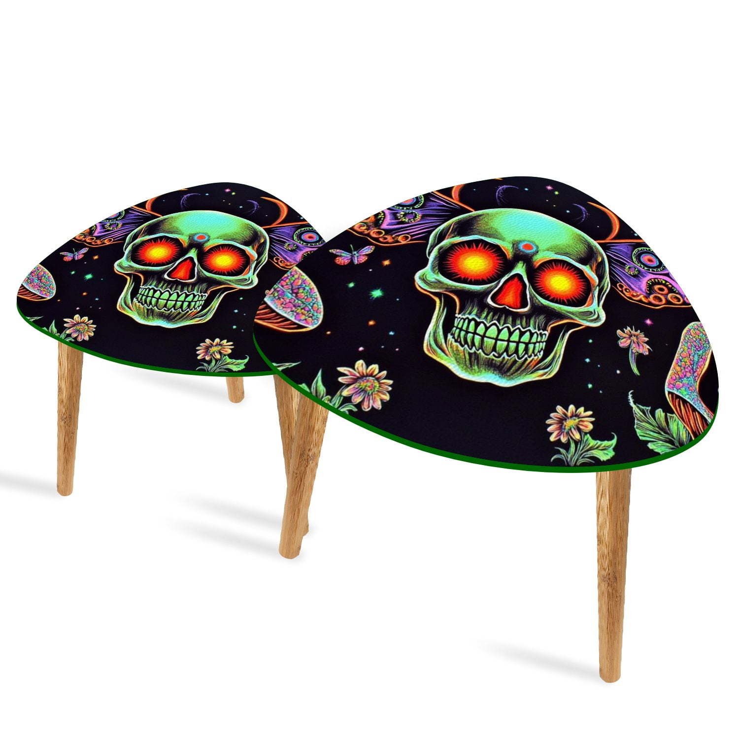 Set of 2 Triangle End Table Blacklight Skull Butterfly Uv Mushroom Set ...