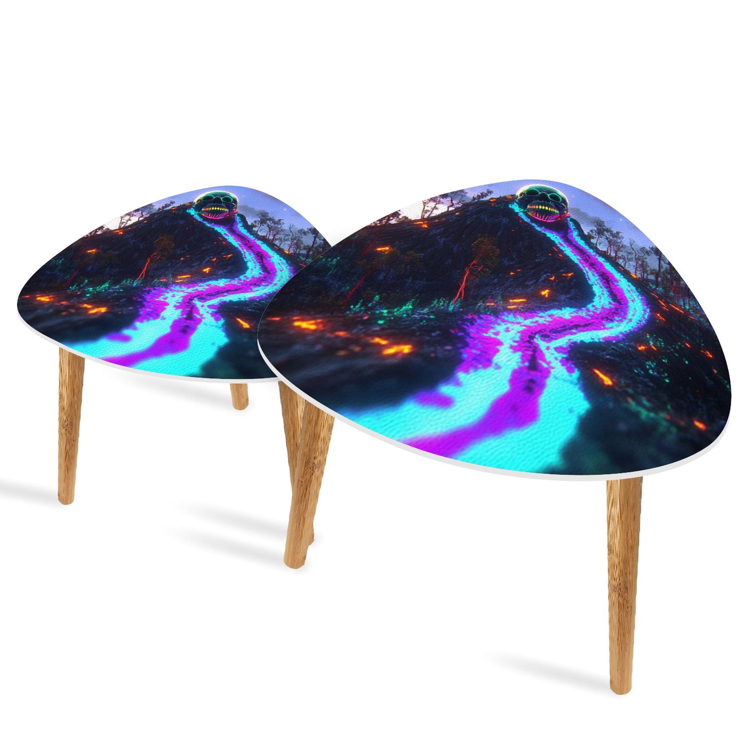 Set of 2 Triangle End Table Blacklight Skull Mountain UV Galaxy Set of ...