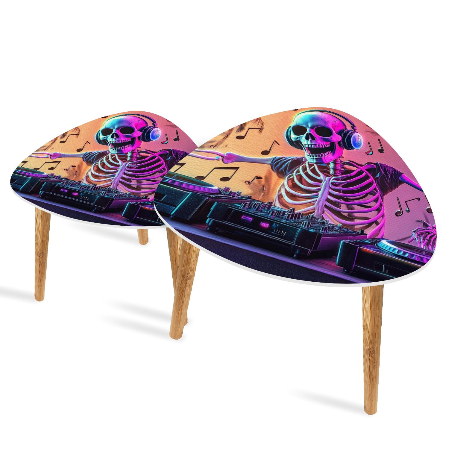 Set of 2 Triangle End Table Blacklight Skull Skeleton Funny Music Set ...