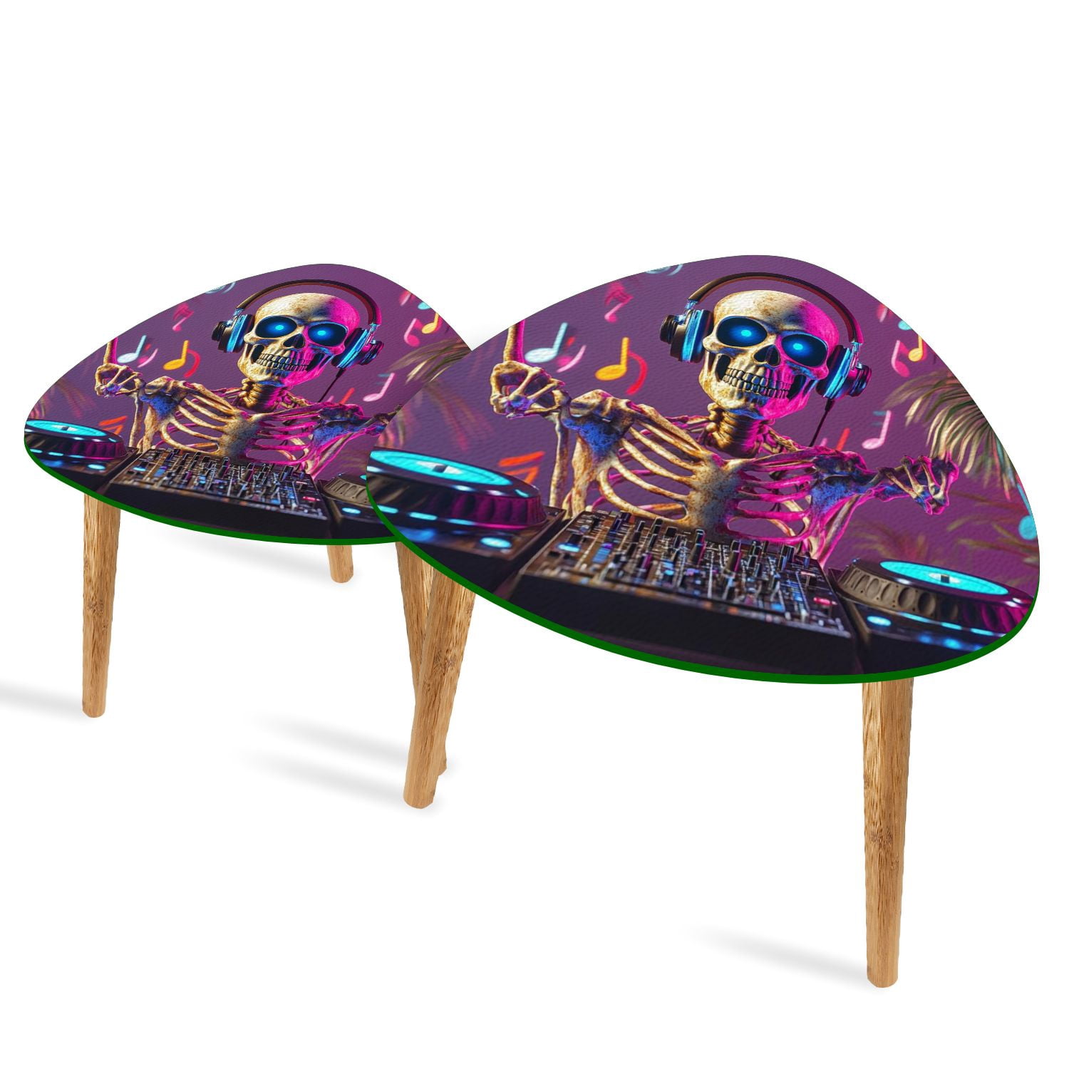 Set of 2 Triangle End Table Blacklight Skull Skeleton Funny Music Set ...