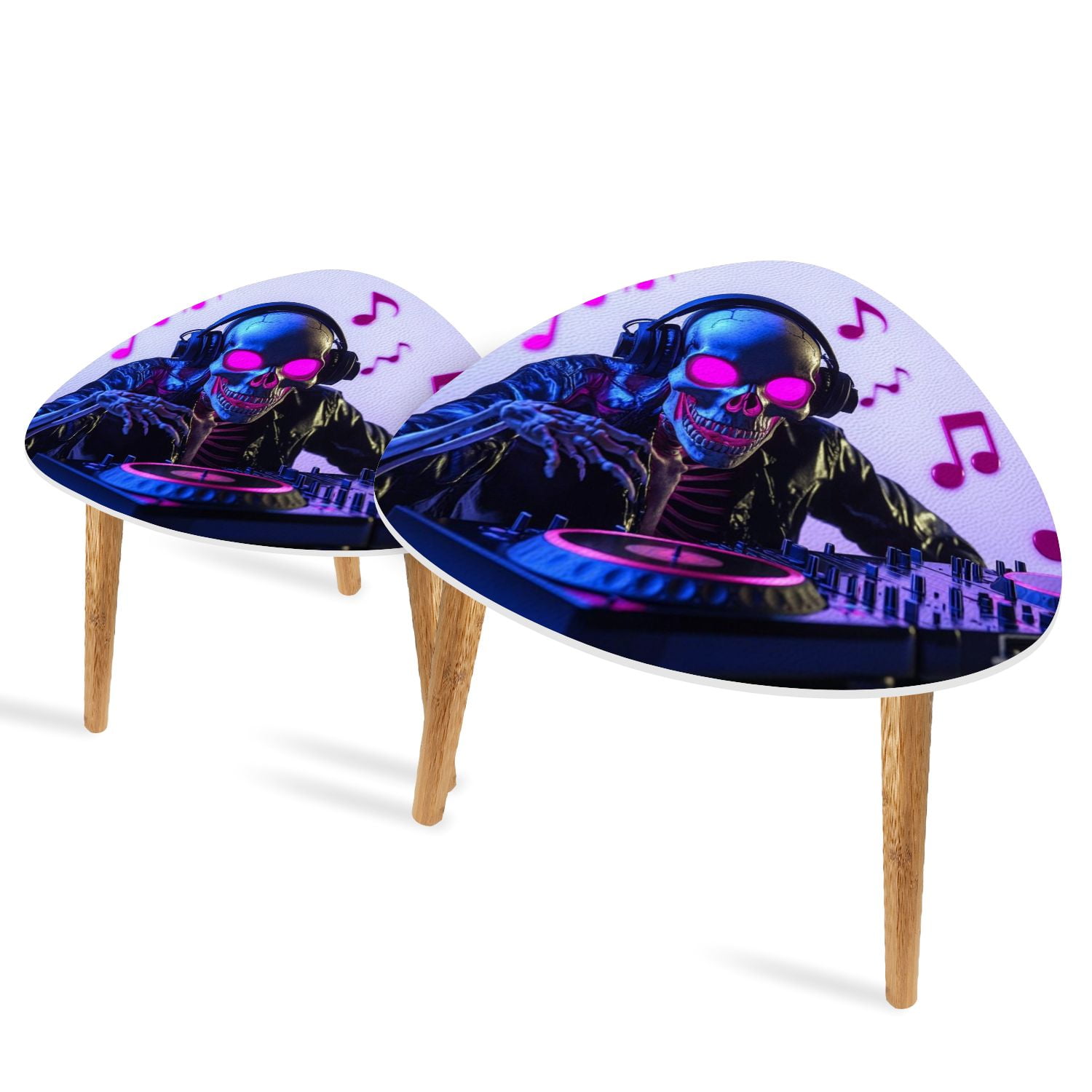 Set of 2 Triangle End Table Blacklight Skull Skeleton Funny Music Set ...