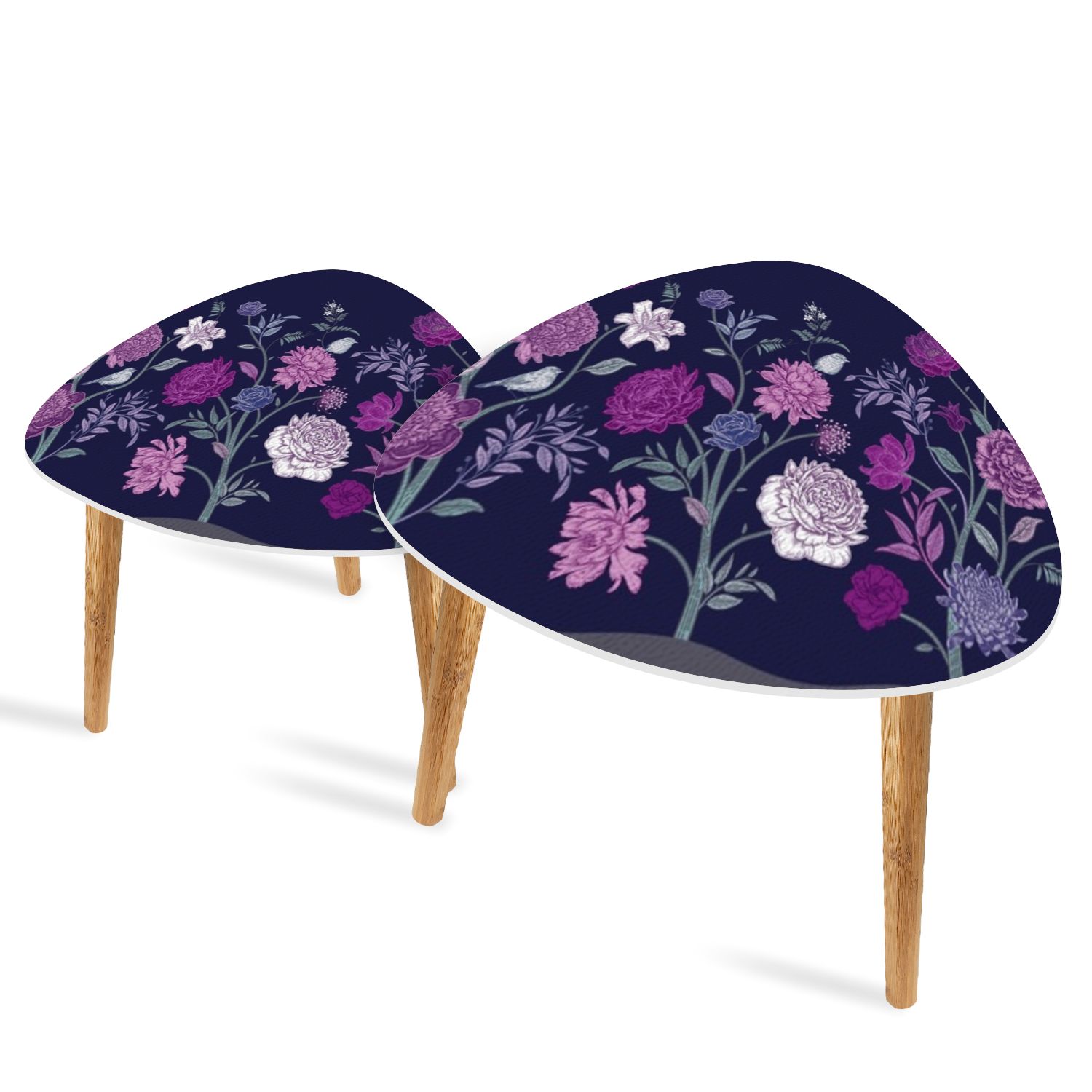 Set of 2 Triangle End Table Blooming fantastic trees Floral seamless ...