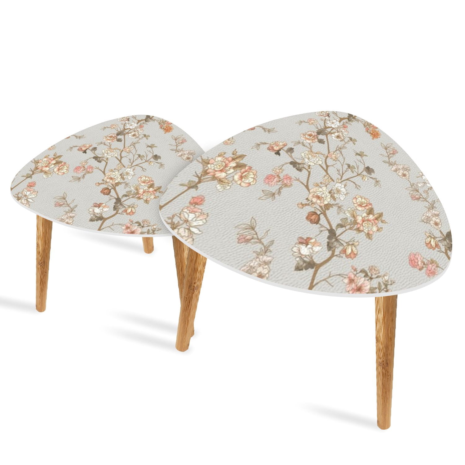 Set of 2 Triangle End Table Blossom trees flowers Seamless pattern In ...