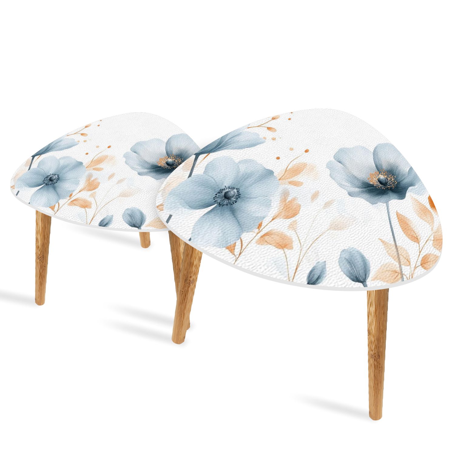 Set of 2 Triangle End Table Blue Flower Modern Floral Wall Decor ...