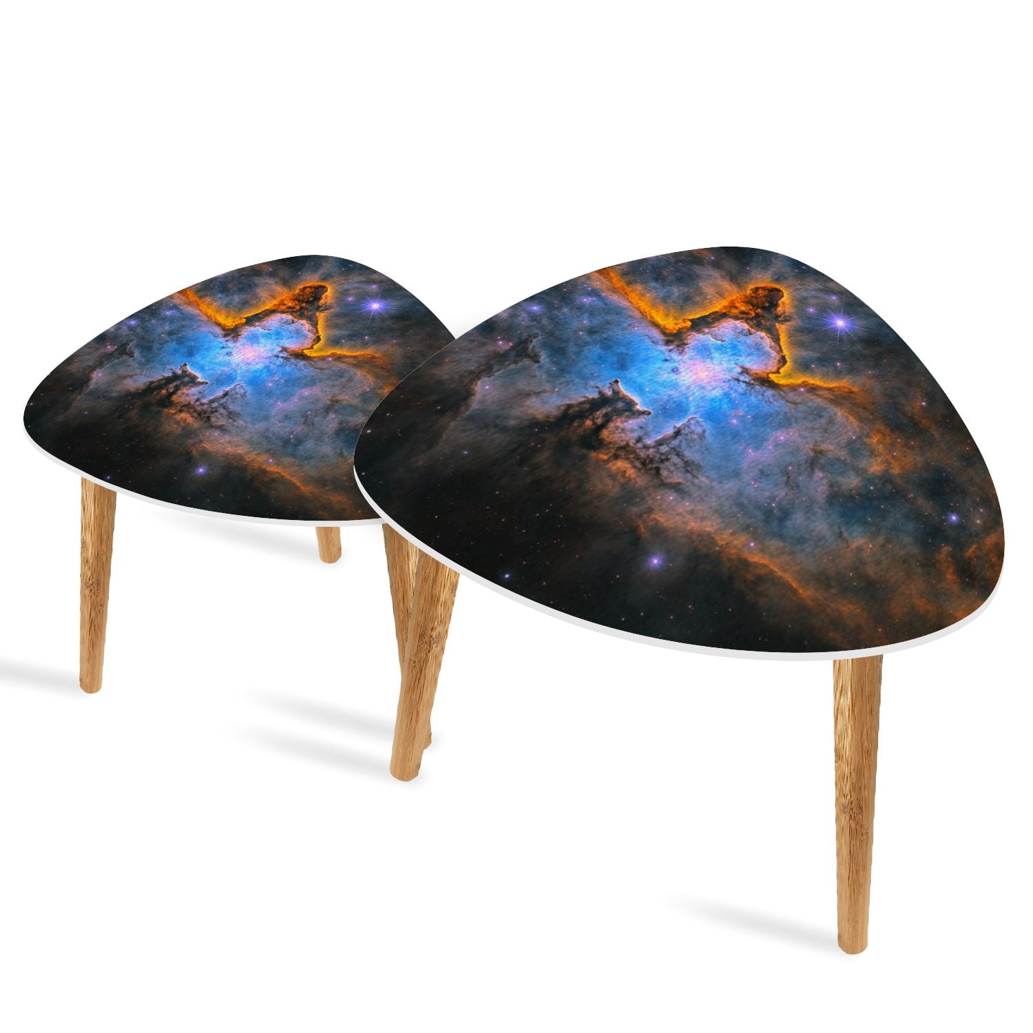 Set of 2 Triangle End Table Blue Universe Space Psychedelic Set of 2 ...