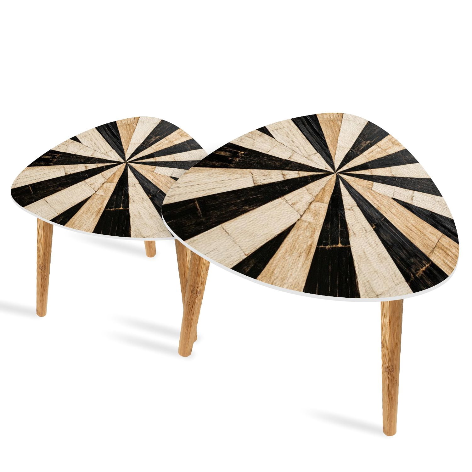 Set of 2 Triangle End Table Boho Neutral Modern Abstract Black Beige ...