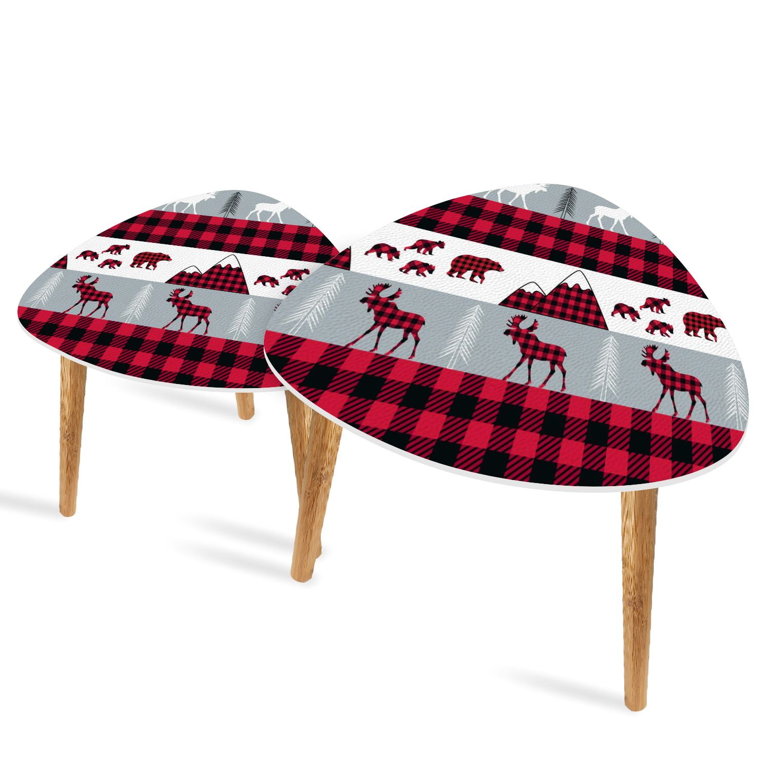 Set of 2 Triangle End Table Buffalo plaid seamless She bear cubs ...