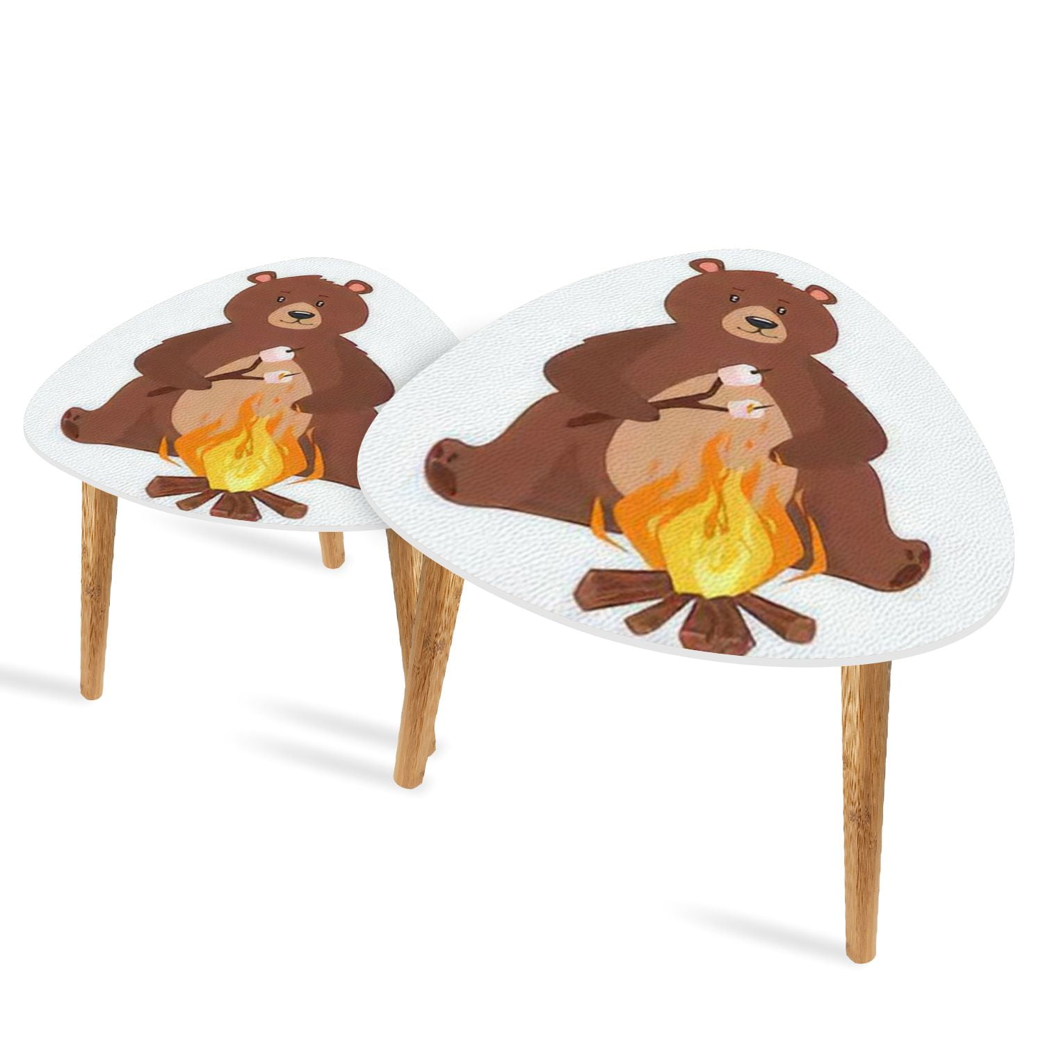 Set of 2 Triangle End Table Cartoon brown grizzly bear white Set of 2 ...