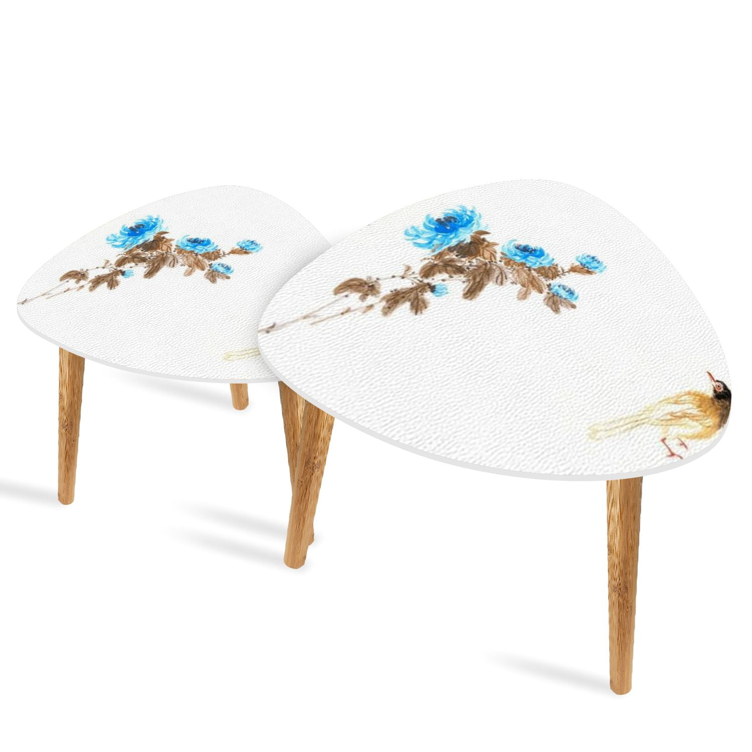 Set of 2 Triangle End Table Chinese Chinese painting flower bird ...