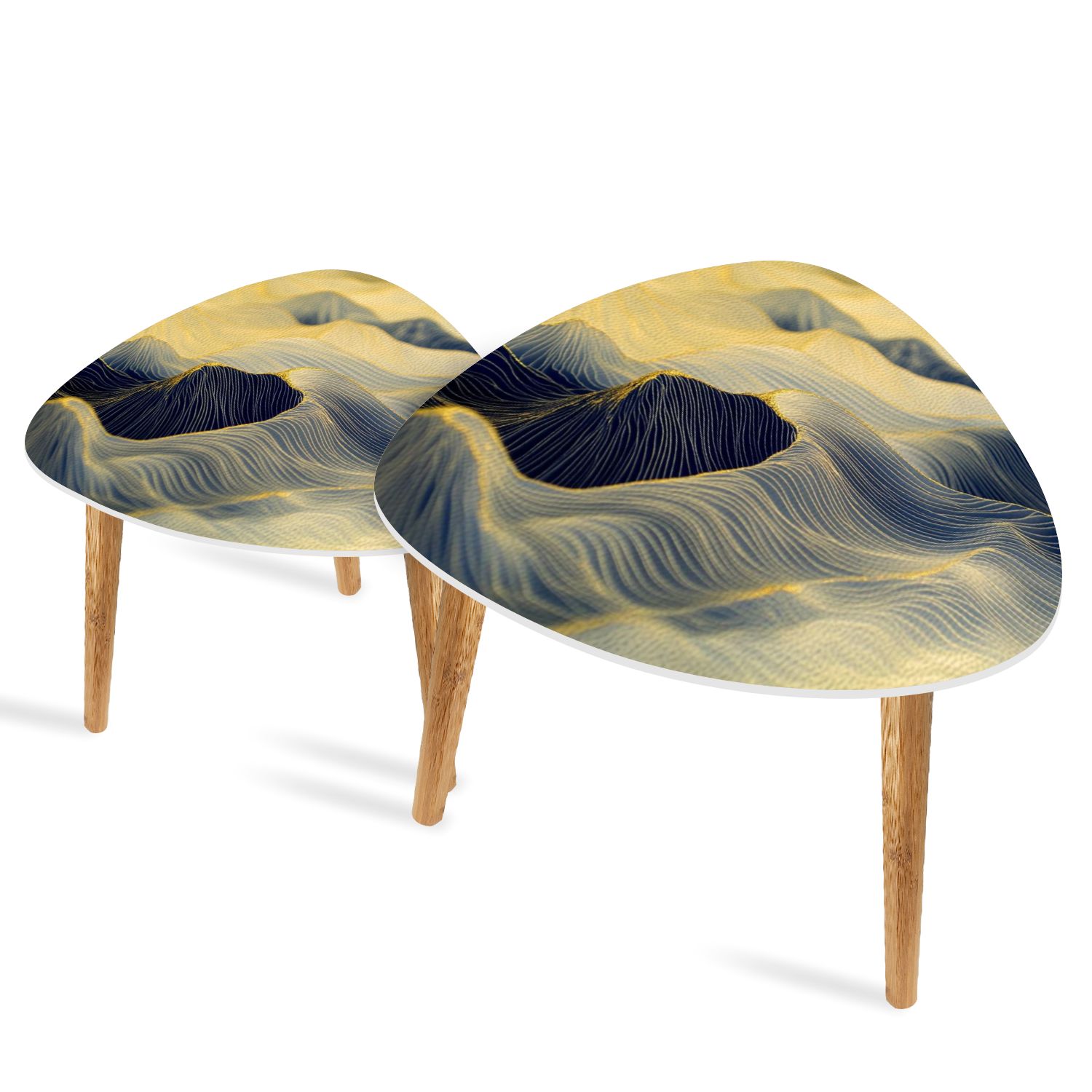 Set of 2 Triangle End Table Chinese Style 3D Abstract Mountain Trendy ...