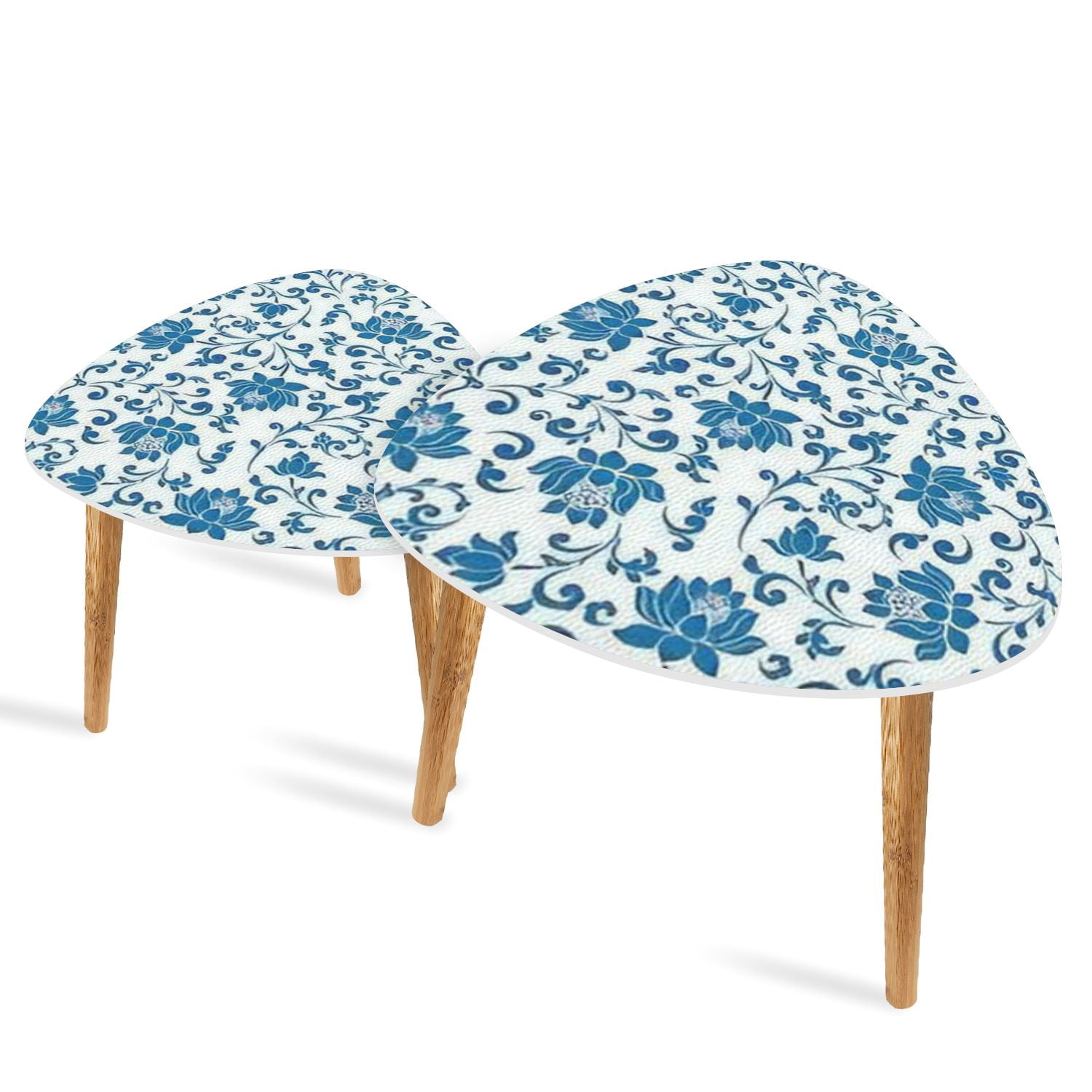 Set of 2 Triangle End Table Chinese lotus floral design Set of 2 Side ...