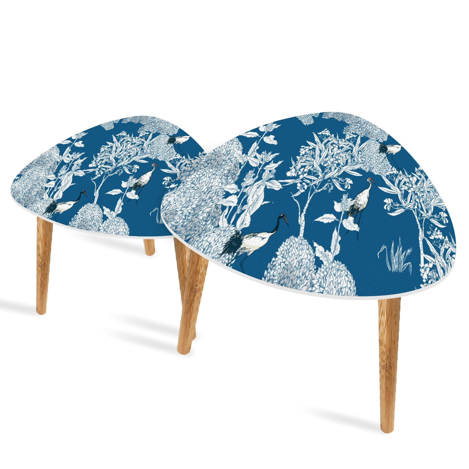 Set of 2 Triangle End Table Chinoiserie Chic Blue White Oriental ...