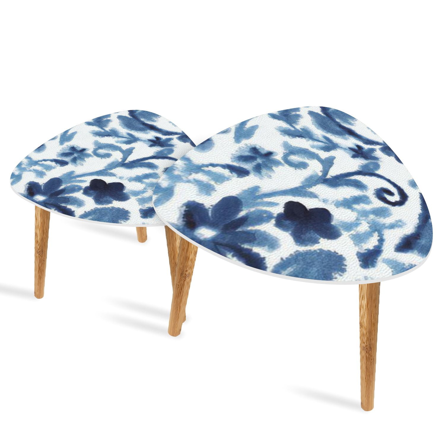 Set of 2 Triangle End Table Chinoiserie Watercolor blue vintage ...