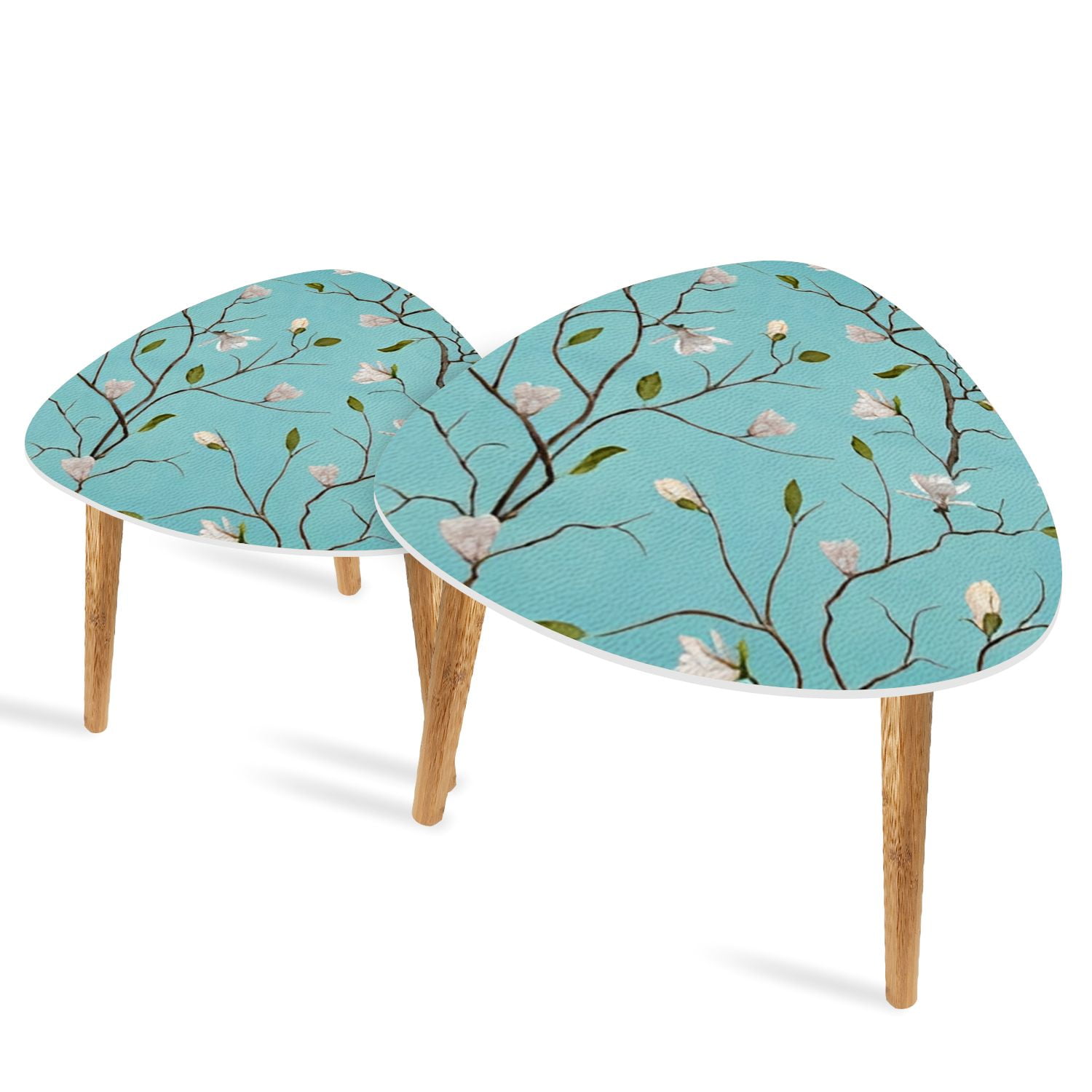 Set of 2 Triangle End Table Chinoiserie seamless pattern magnolia tree ...