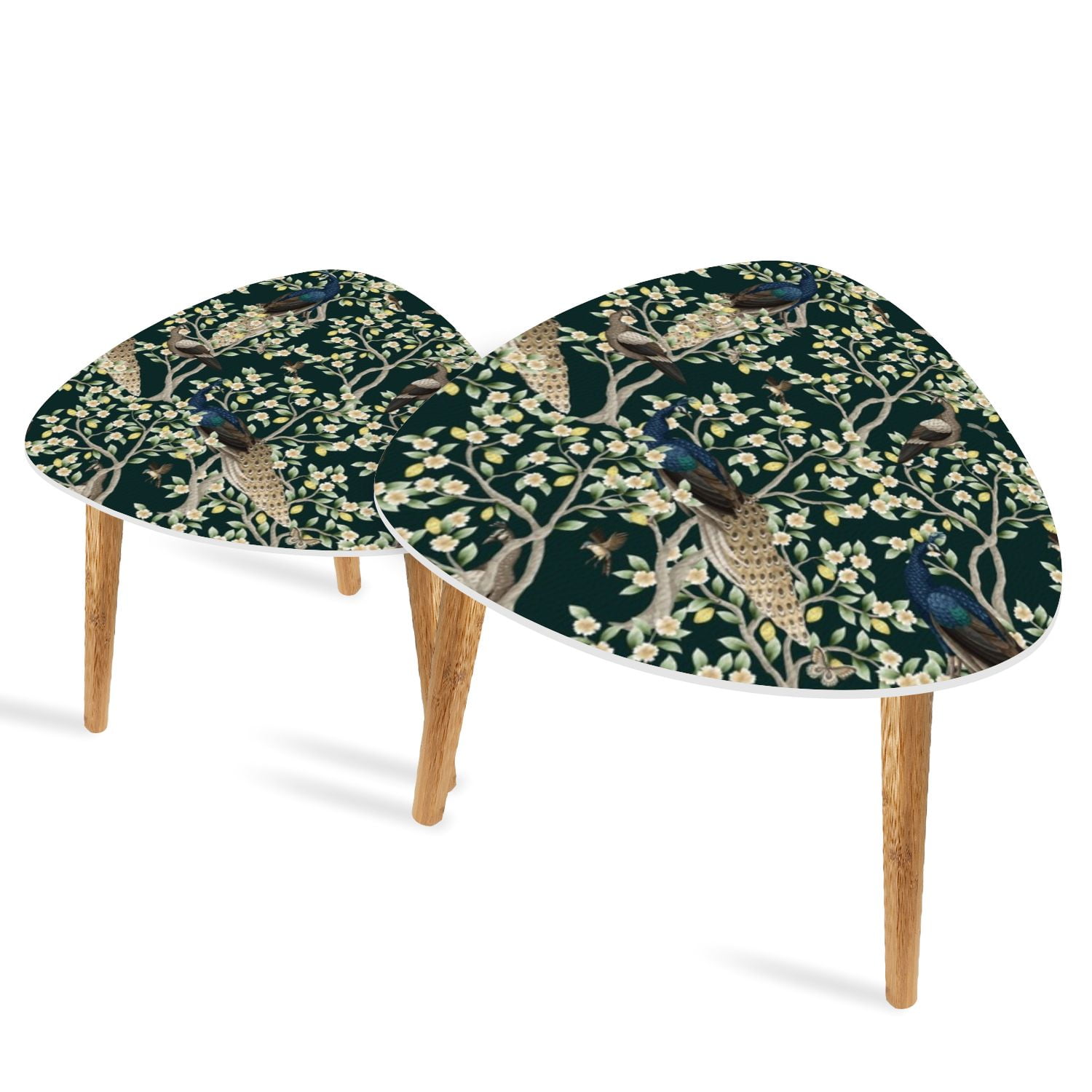 Set of 2 Triangle End Table Chinoiserie seamless pattern peacocks ...