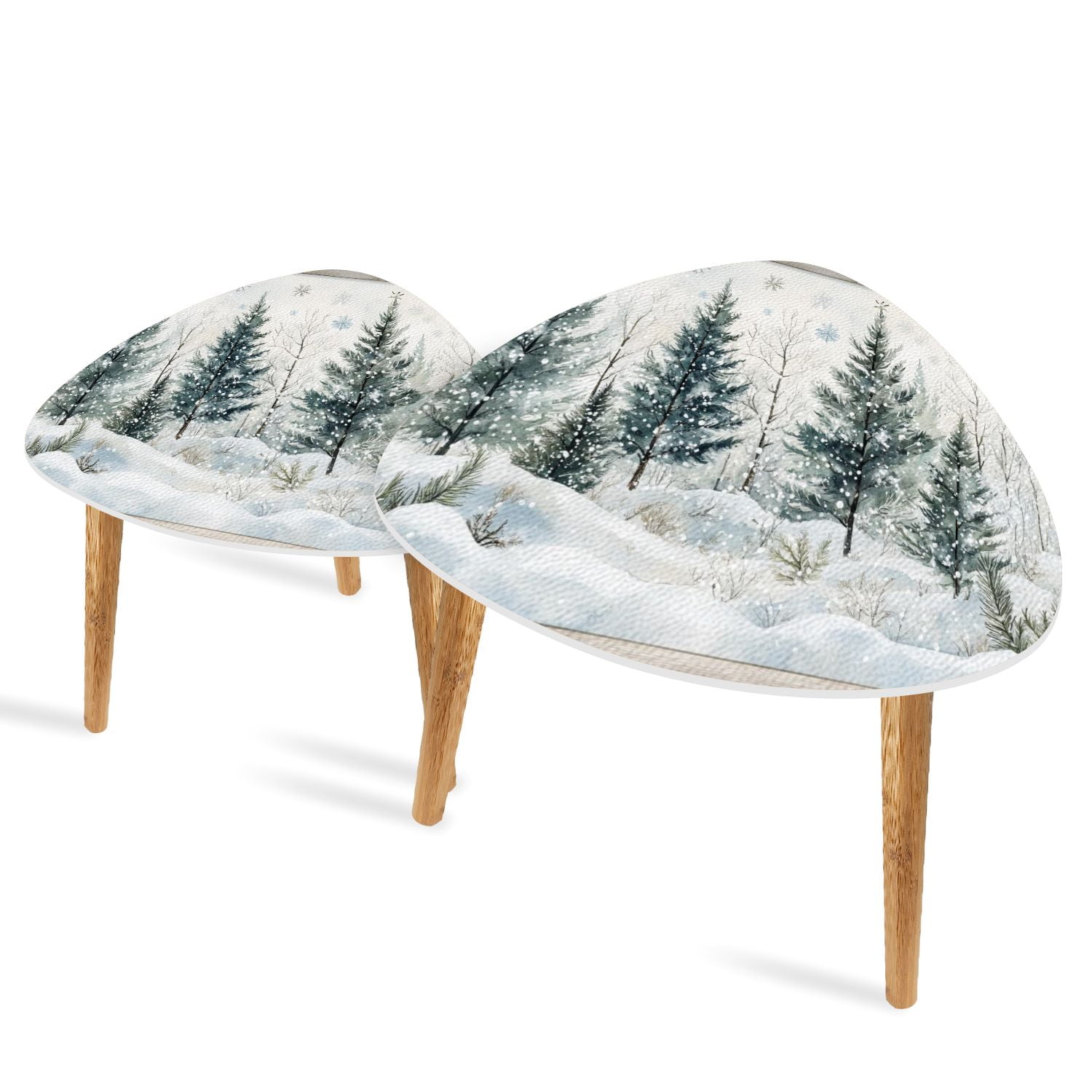 Set of 2 Triangle End Table Christmas Window Cling Sticker Trees Snow ...