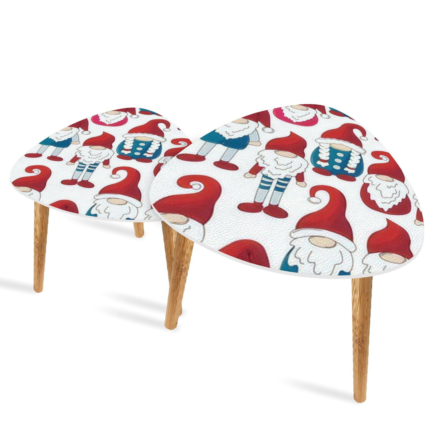 Set of 2 Triangle End Table Christmas pattern scandinavian gnomes hand ...