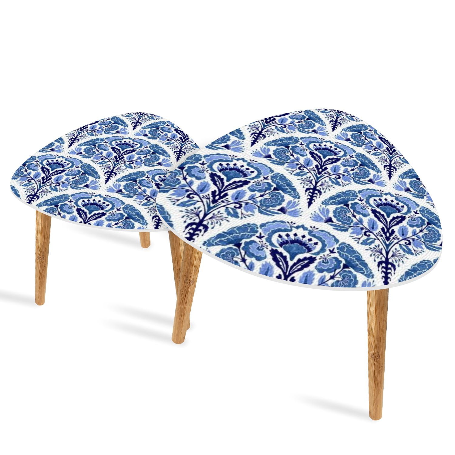 Set of 2 Triangle End Table Classic chinoiserie blue floral porcelain ...