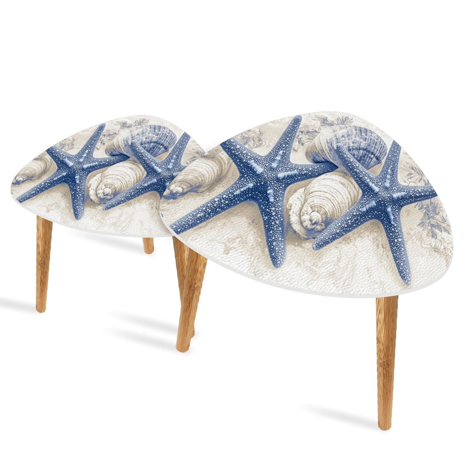 Set of 2 Triangle End Table Coastal Ocean Starfish Conch Aesthetic Sea ...