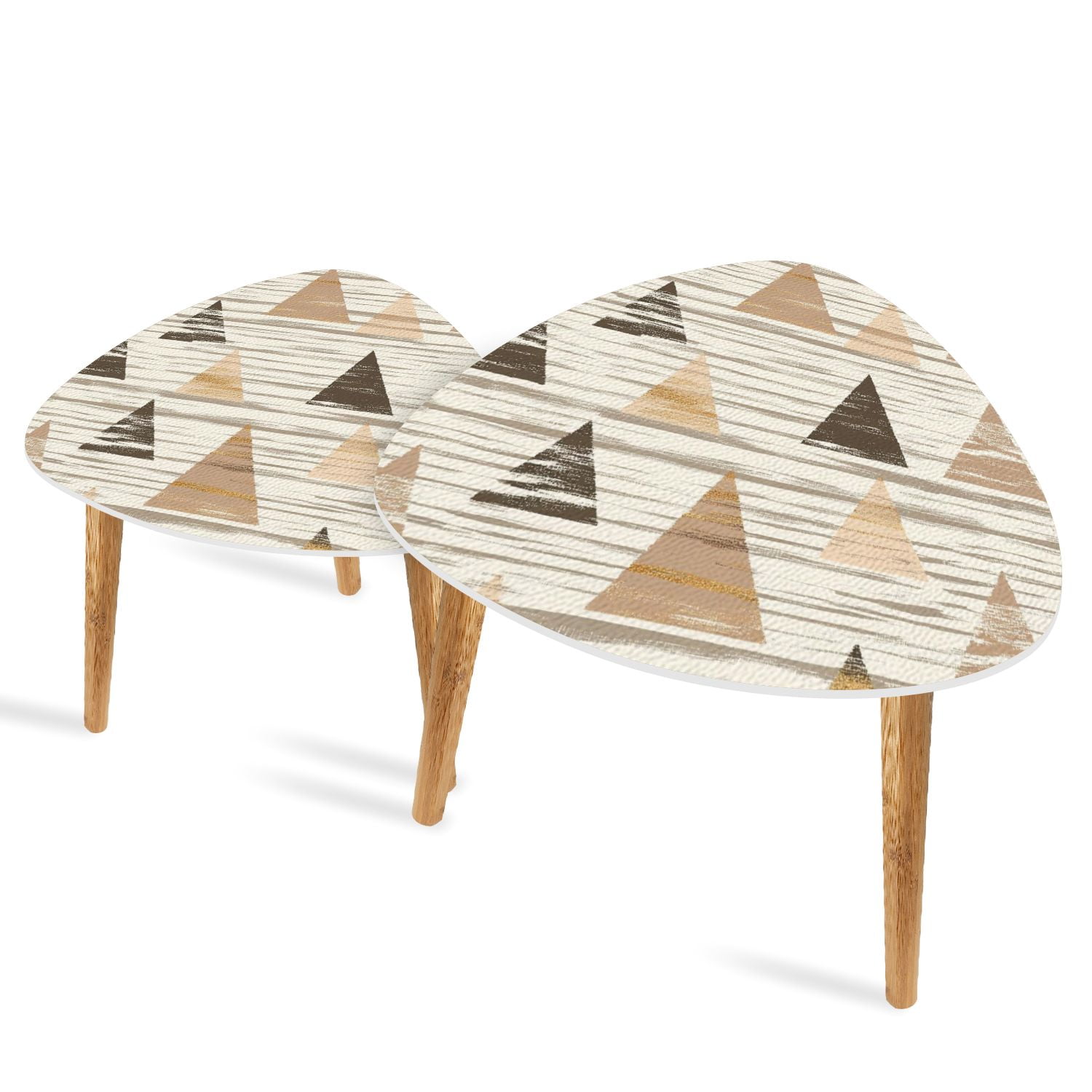 Set of 2 Triangle End Table Cream Rose Gold Gold Triangles Diagonal ...