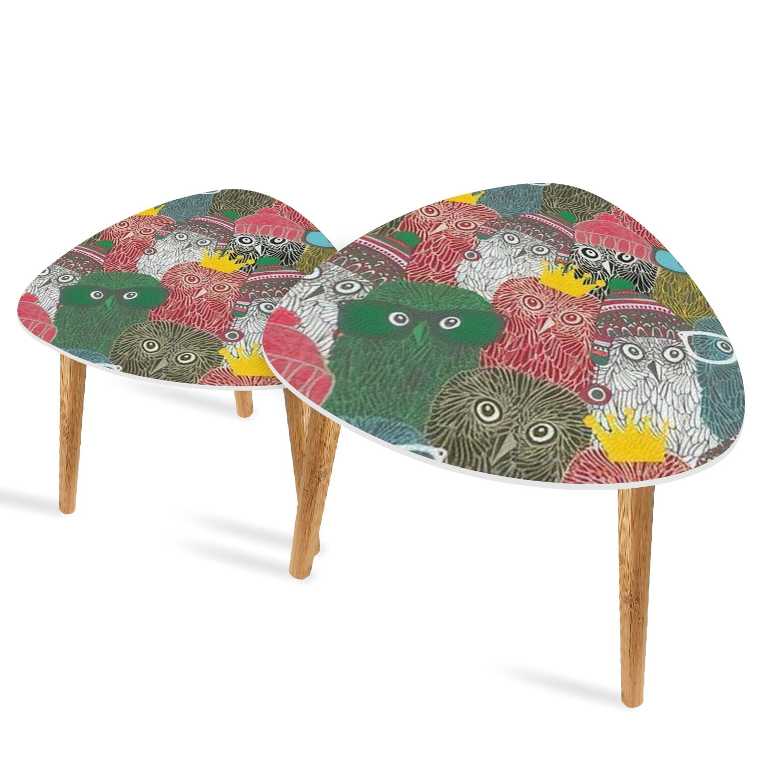 Set of 2 Triangle End Table Crowd cute doodle owl seamless Set of 2 ...