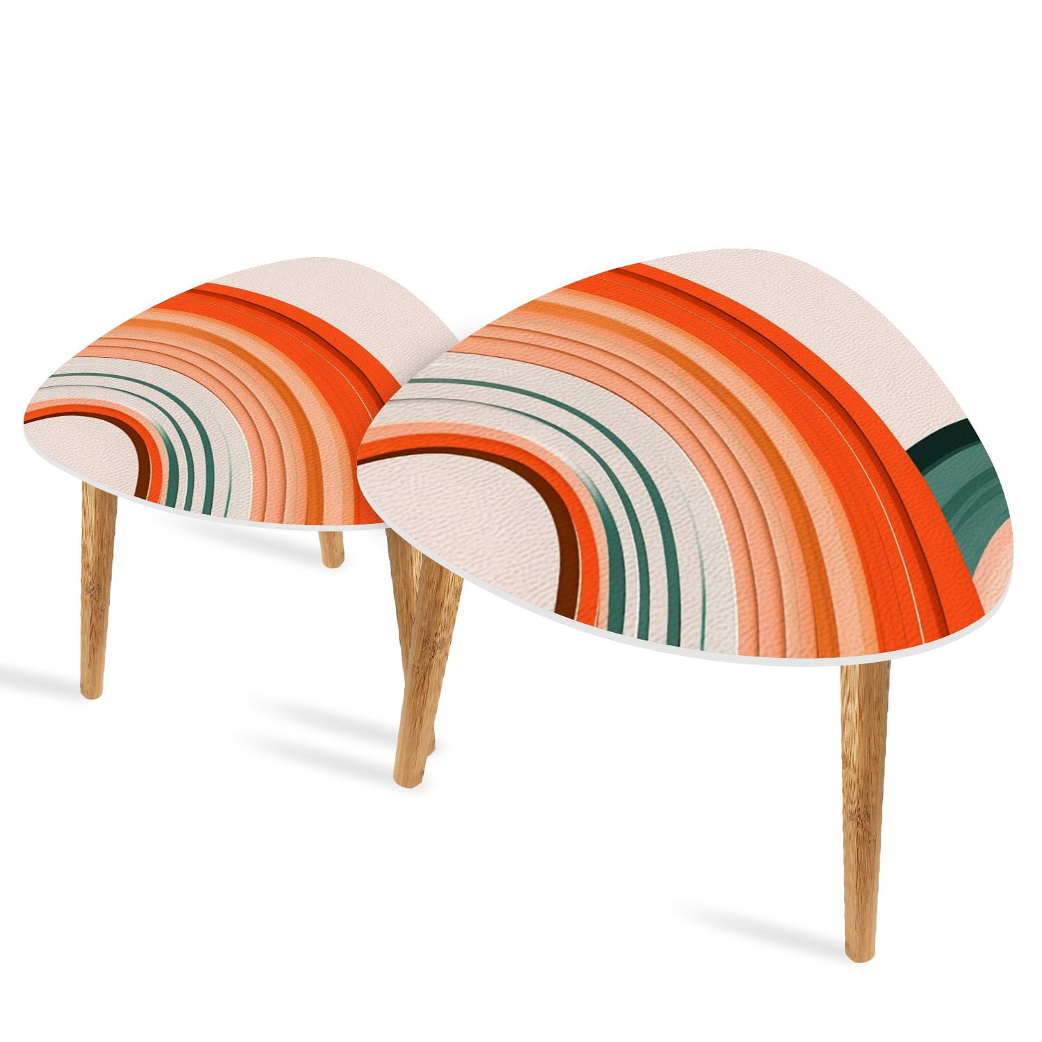 Set of 2 Triangle End Table Curve circles Arcs Repetitive Shapes ...